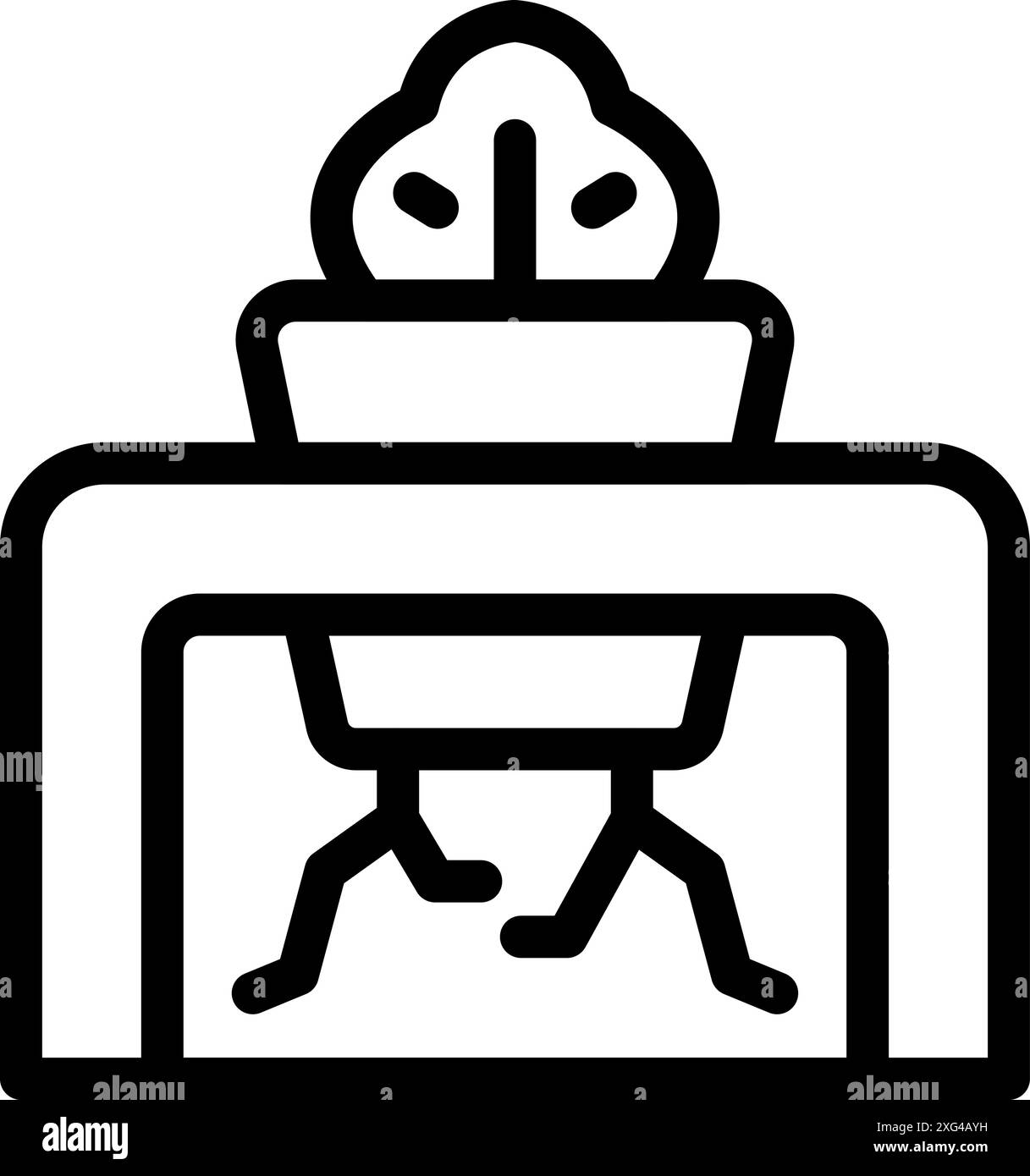 Line icon of a smart pot watering a home plant, representing a modern ...