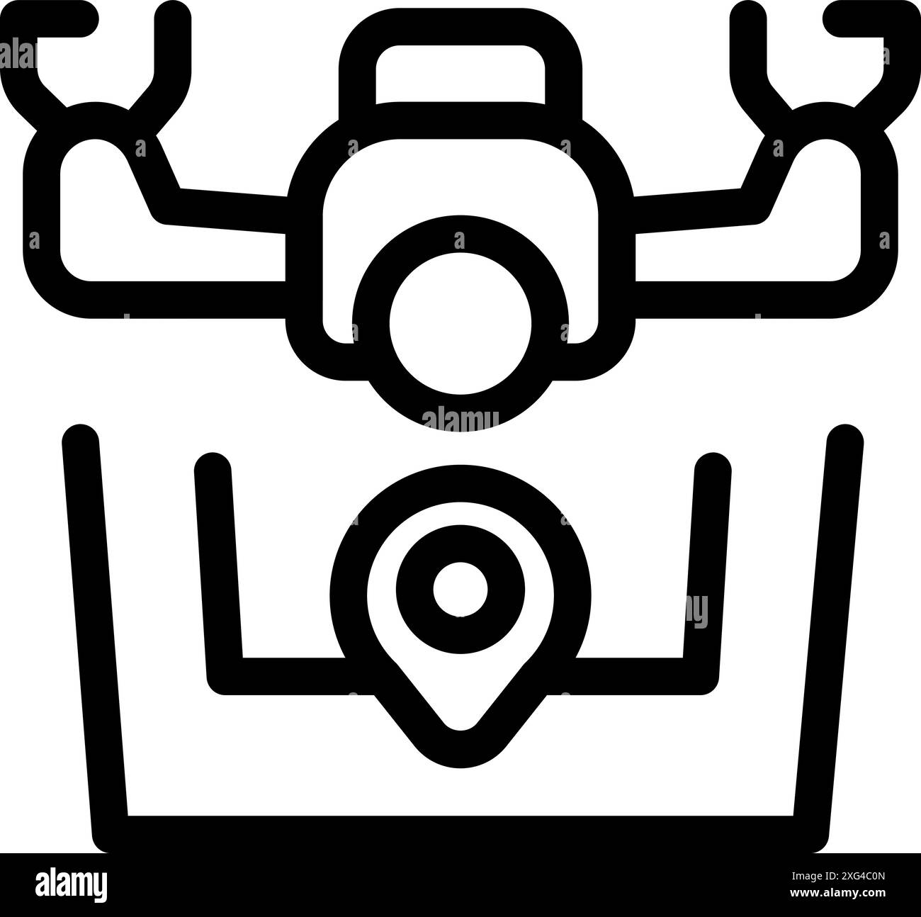 Line icon of a drone hovering over a map with a location pin ...