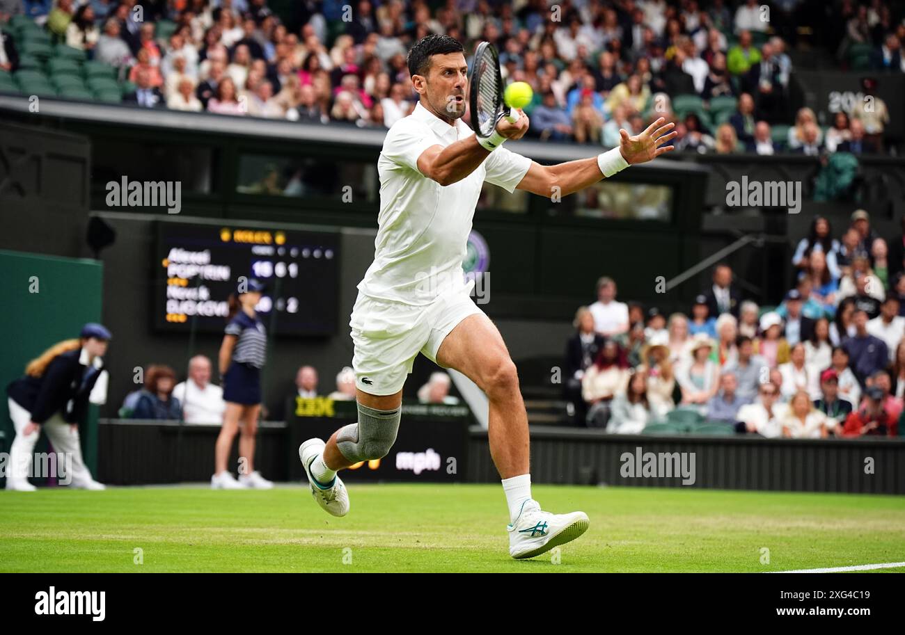 Novak Djokovic during his match against Alexei Popyrin (not pictured) on day six of the 2024 ...