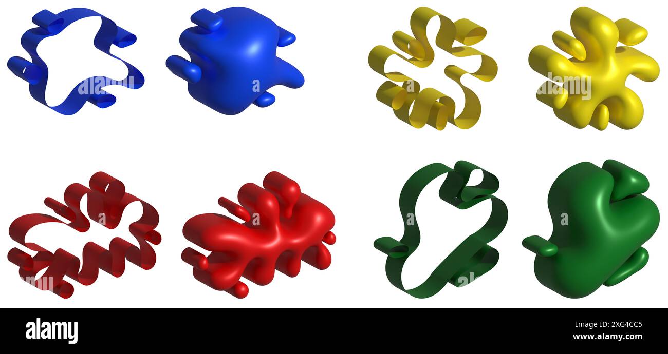 Multi-colored inflated blots with a shiny surface and their frames on an isolated background, 3D ...