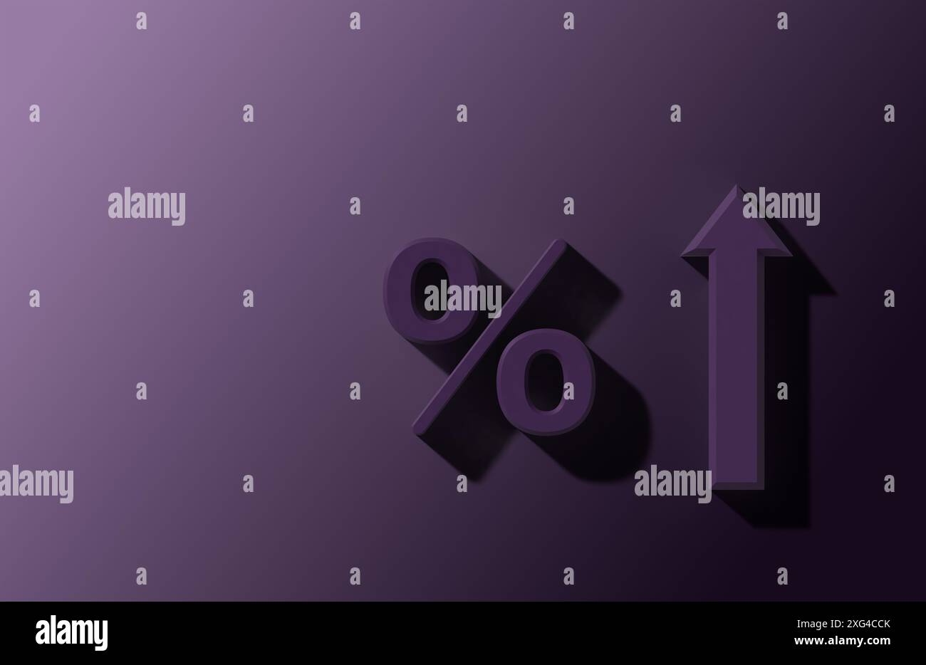 Percentage and up arrow with shadow on purple background, 3D rendering ...