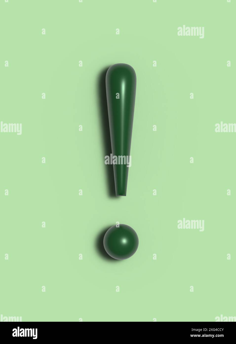 Green exclamation mark with shadow on a light green background, 3D ...