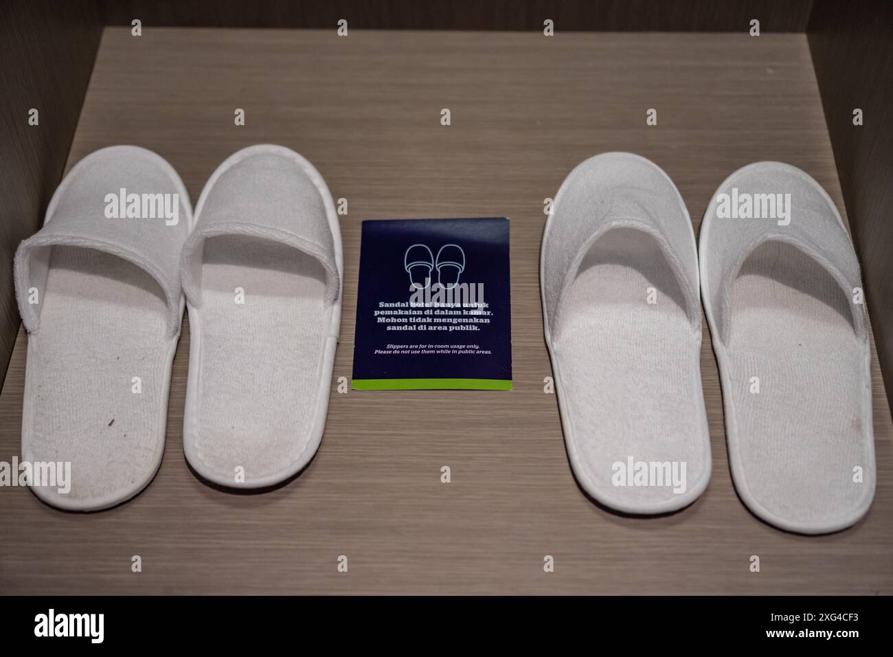 Hotel slipper room. Slippers on the floor of the hotel cupboard Stock ...