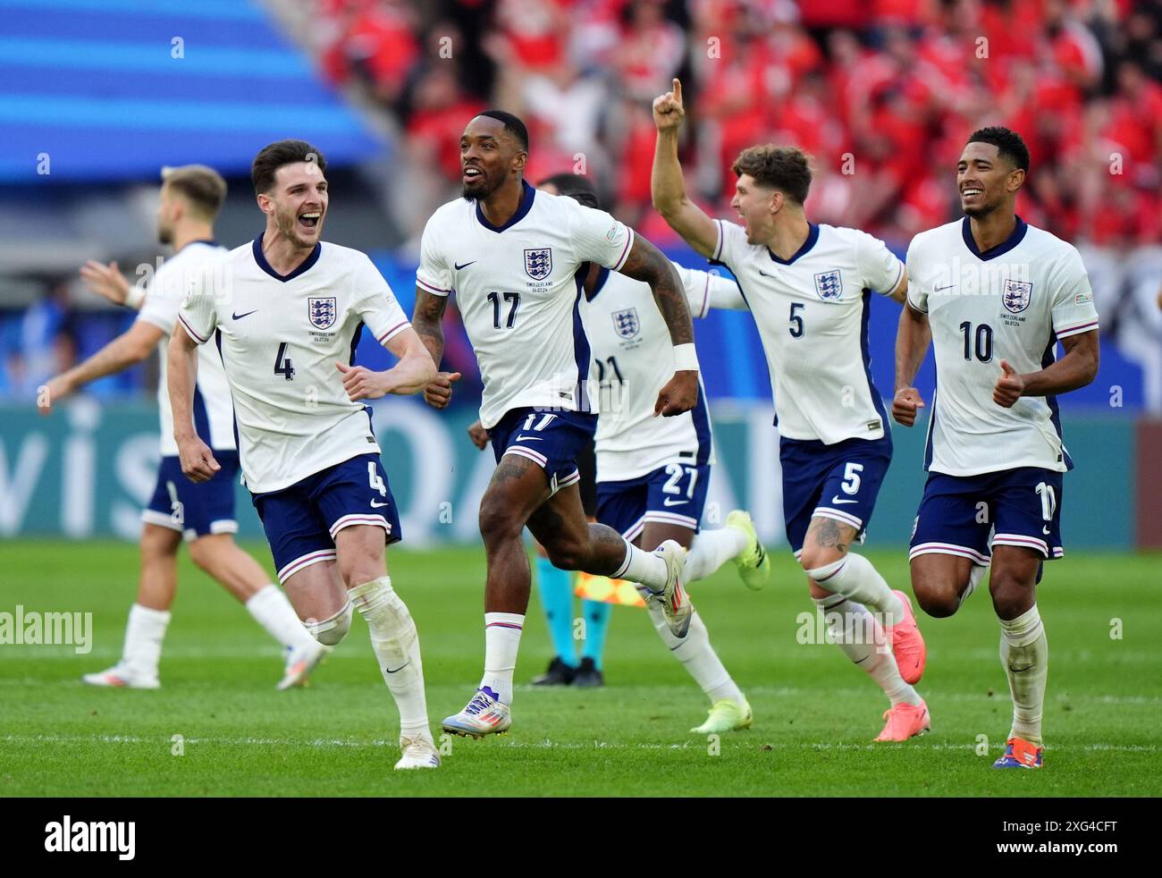 (left to right) England's Declan Rice, Ivan Toney, John Stones and Jude ...