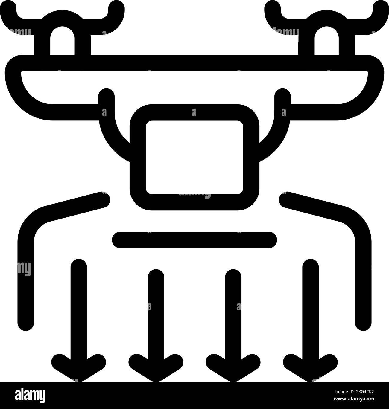 Black line icon for agricultural drone spraying crops on farmland Stock ...