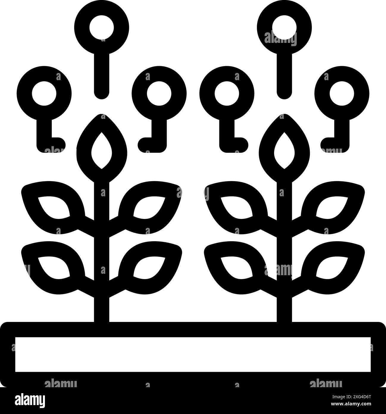 Icon depicting plants growing with sensors monitoring and optimizing ...