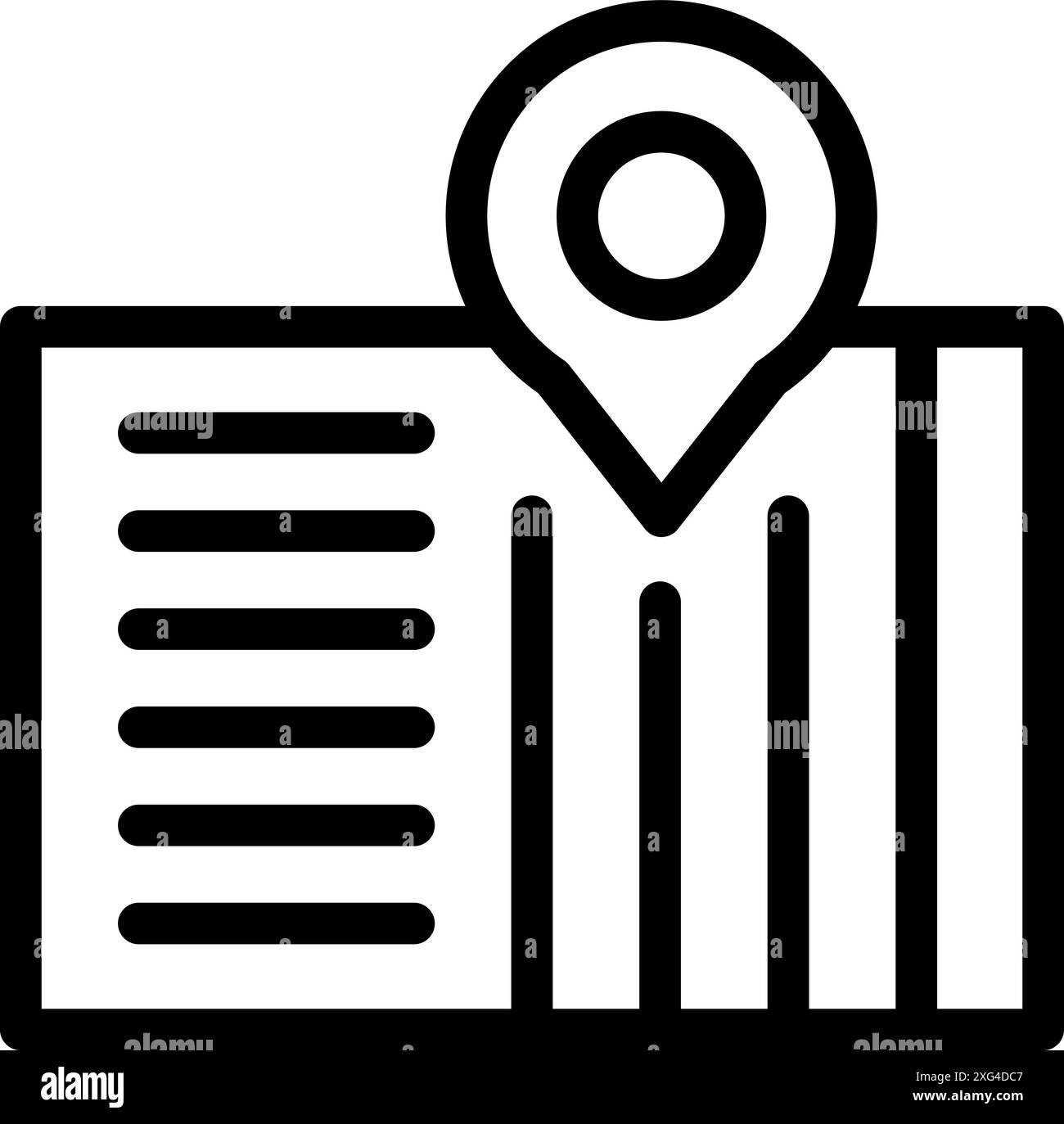 Black and white icon of a location pin on a stylized city map ...