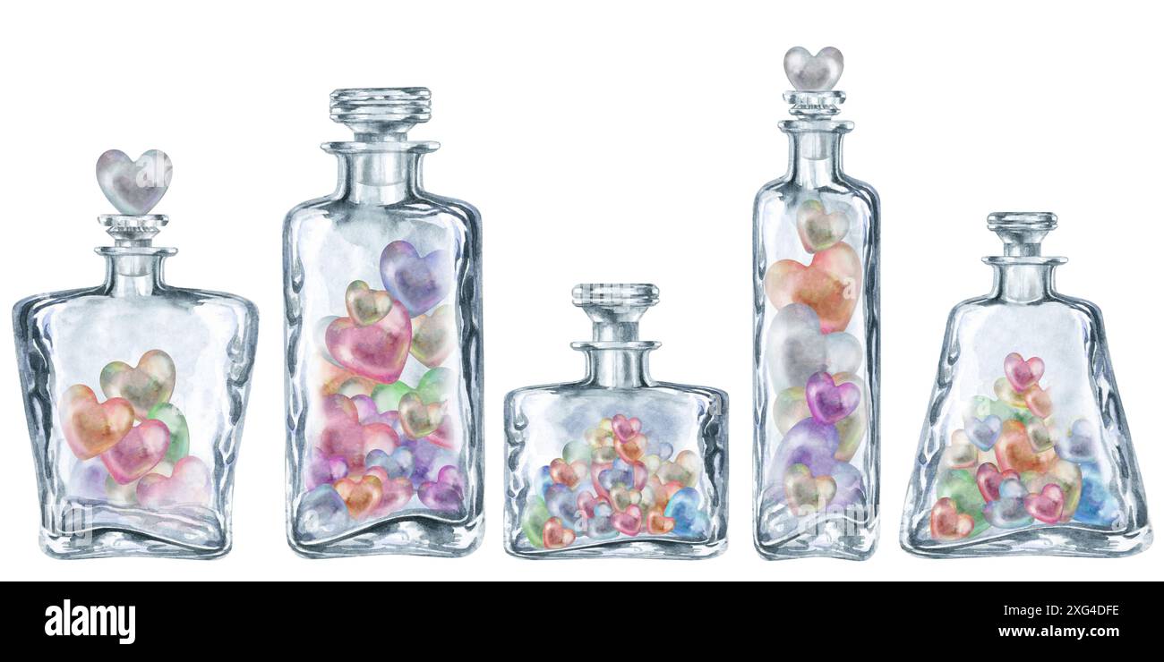 Seamless border of transparent glass bottles with pearl multicolor ...