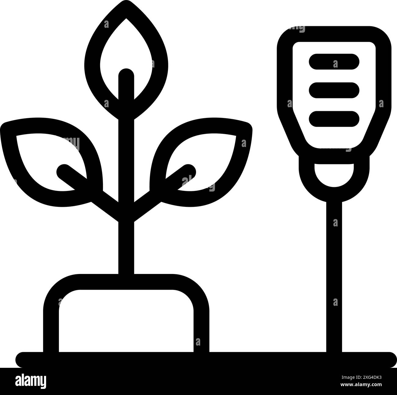 Line icon of a plant growing with a sensor, representing smart farm ...