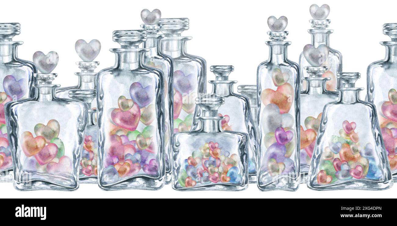 Seamless border of transparent glass bottles with pearl multicolor ...