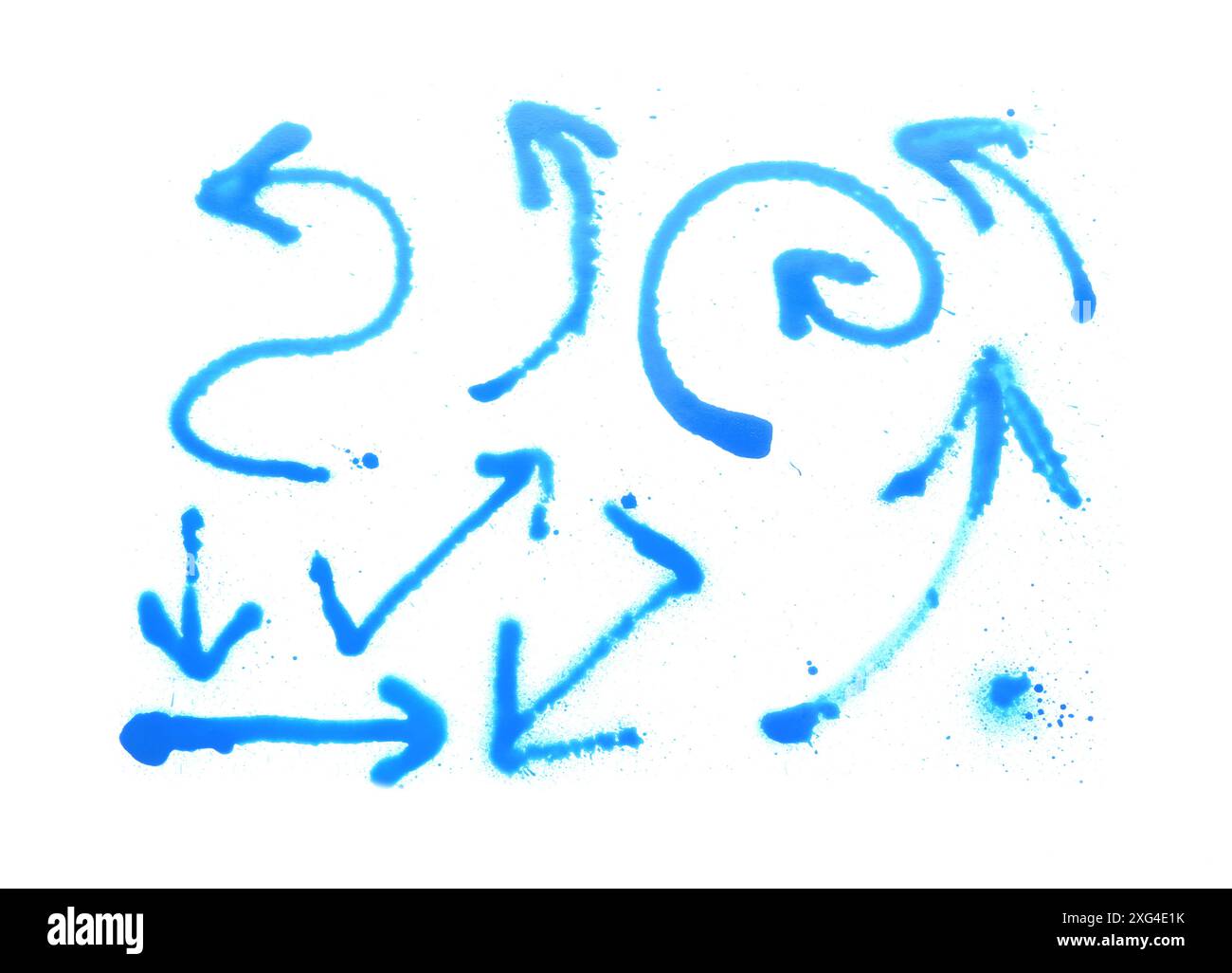 Different arrows made with light blue spray paint isolated on white ...