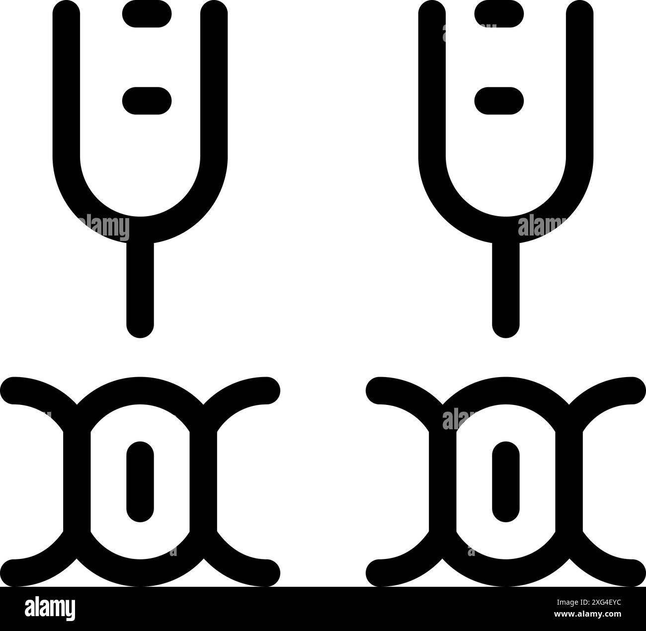 Tuning fork vibrating and generating sound wave, illustrating the ...