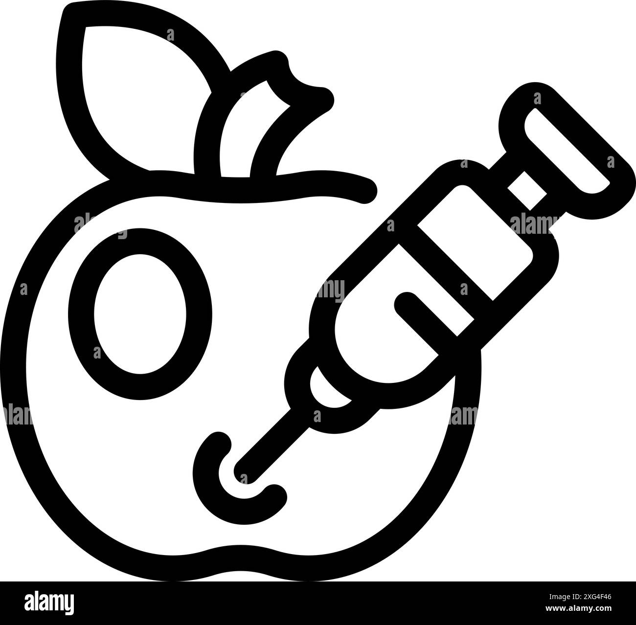 Simple icon of a syringe injecting a chemical liquid into an apple ...