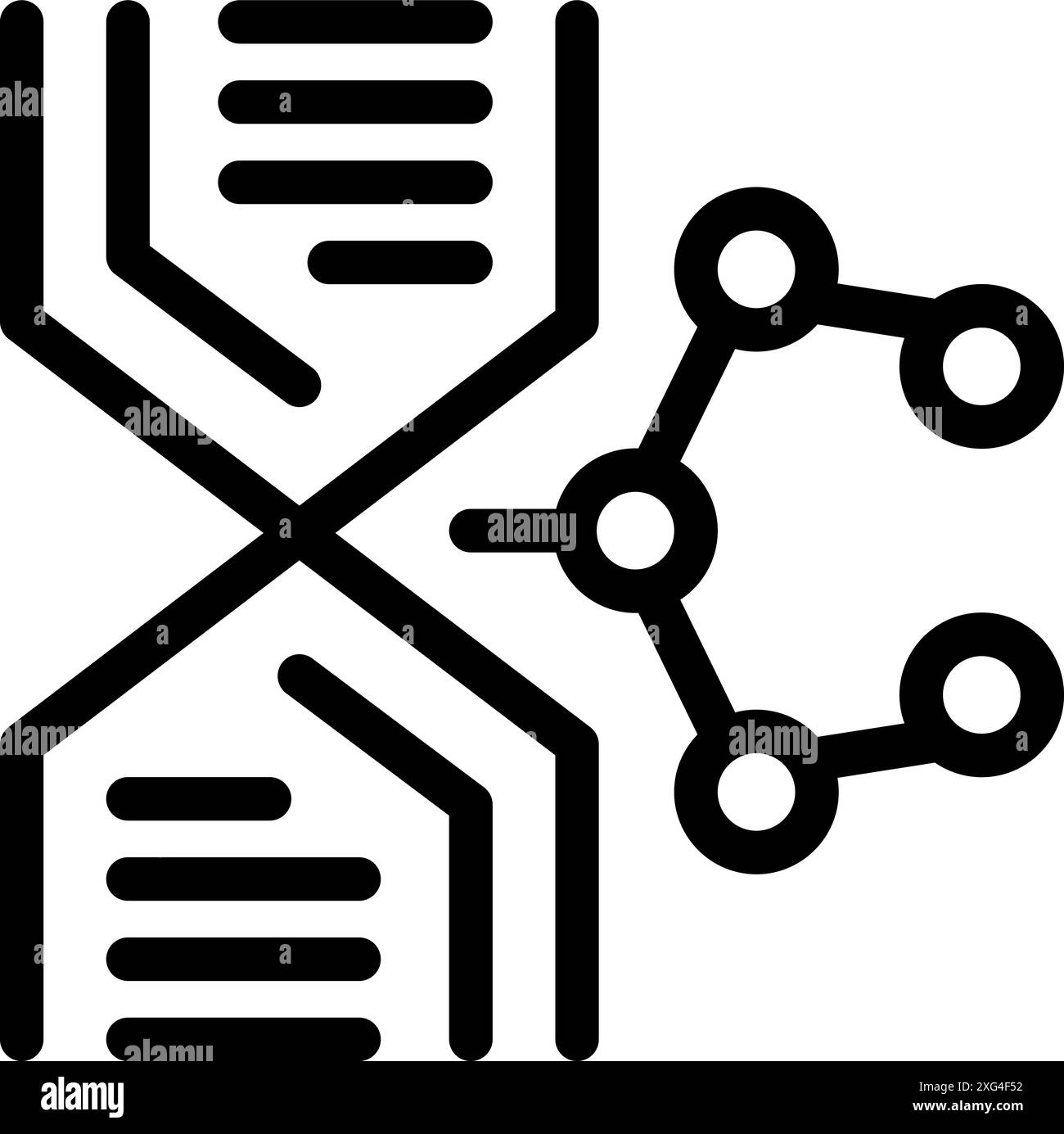 Black and white icon of a dna chain connecting with a molecule ...