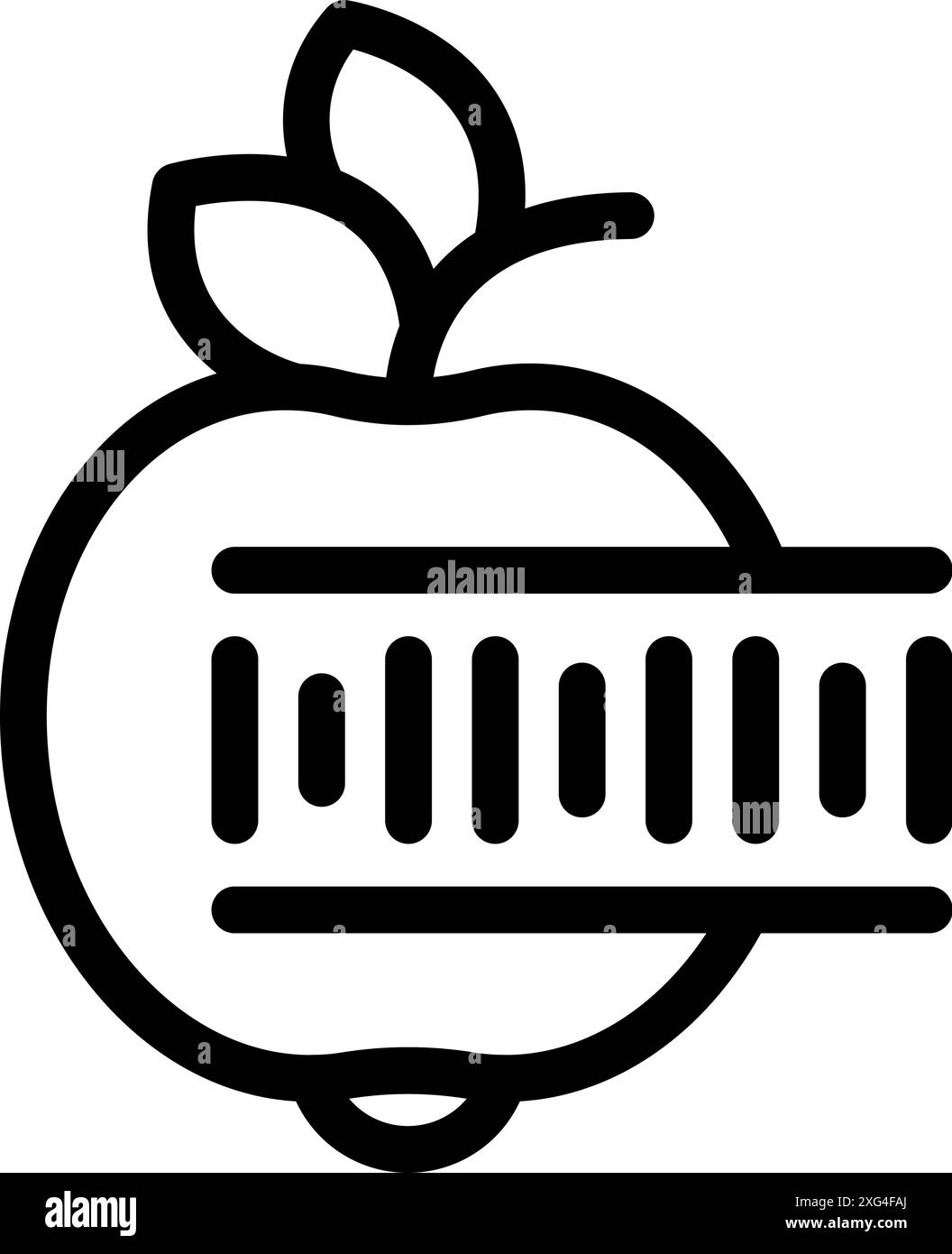 Line art icon of an apple being scanned, representing traceability and ...