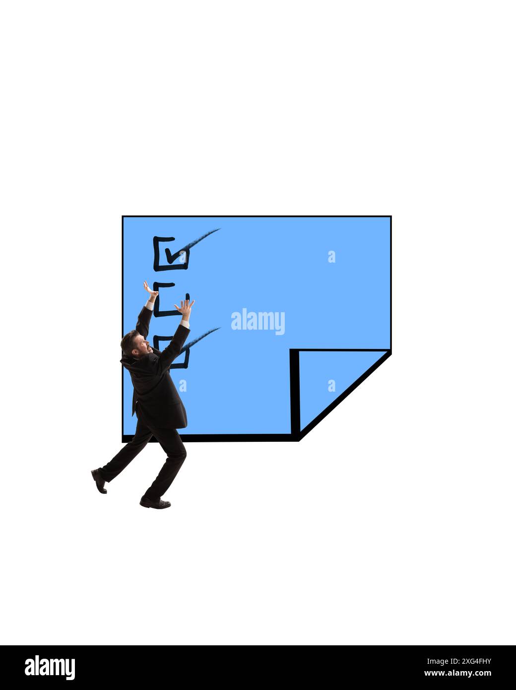 Businessman reaching towards checklist on blue sticky note. Task ... Businessman reaching towards checklist on blue sticky note. Task ...