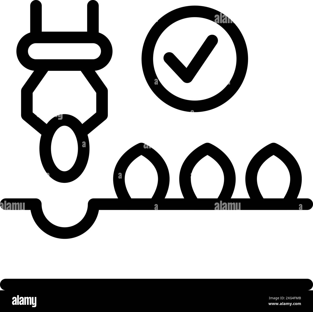 Robotic arm planting seeds for agriculture with check mark icon ...