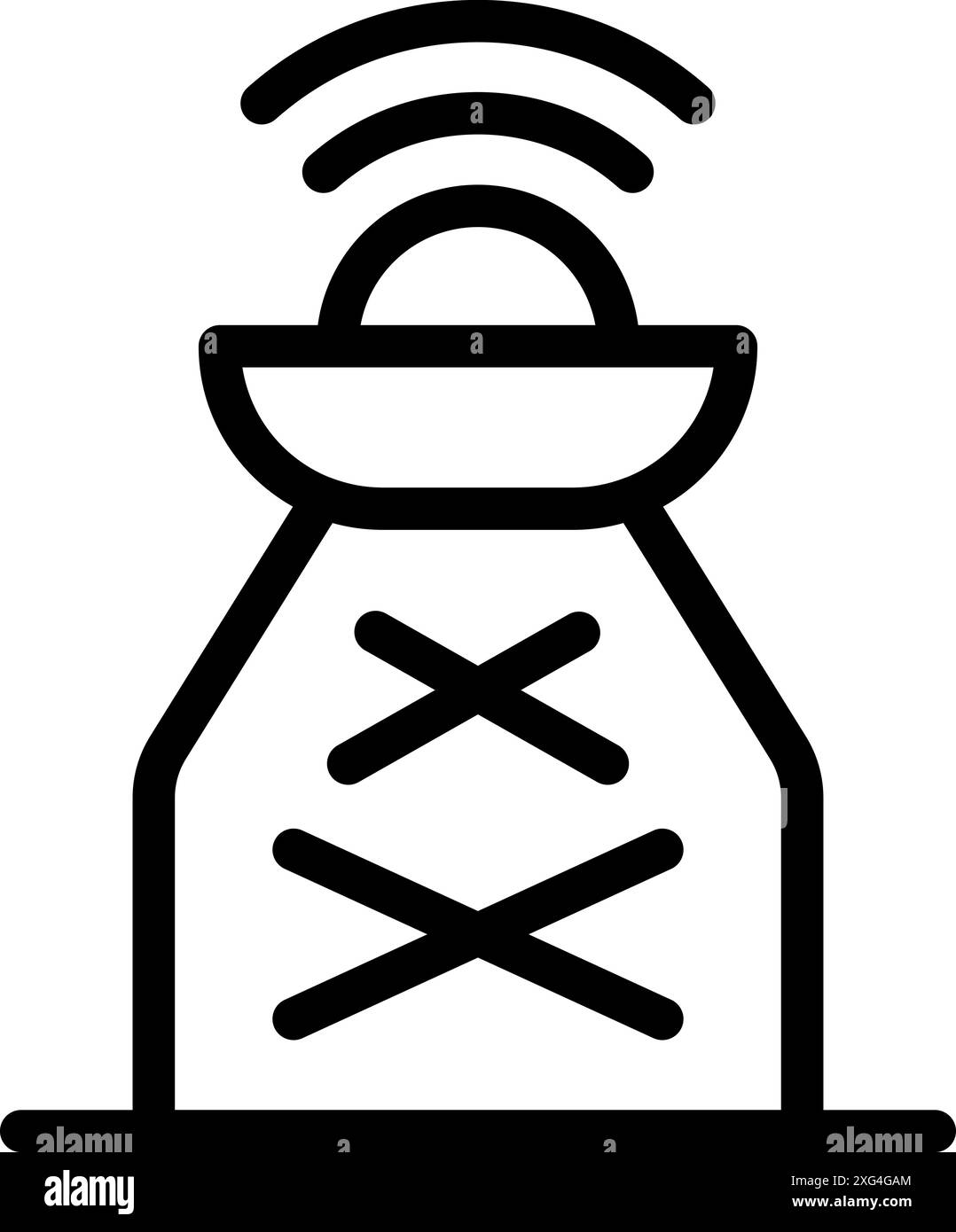 Line icon of a farm silo with a wireless connection, representing data ...