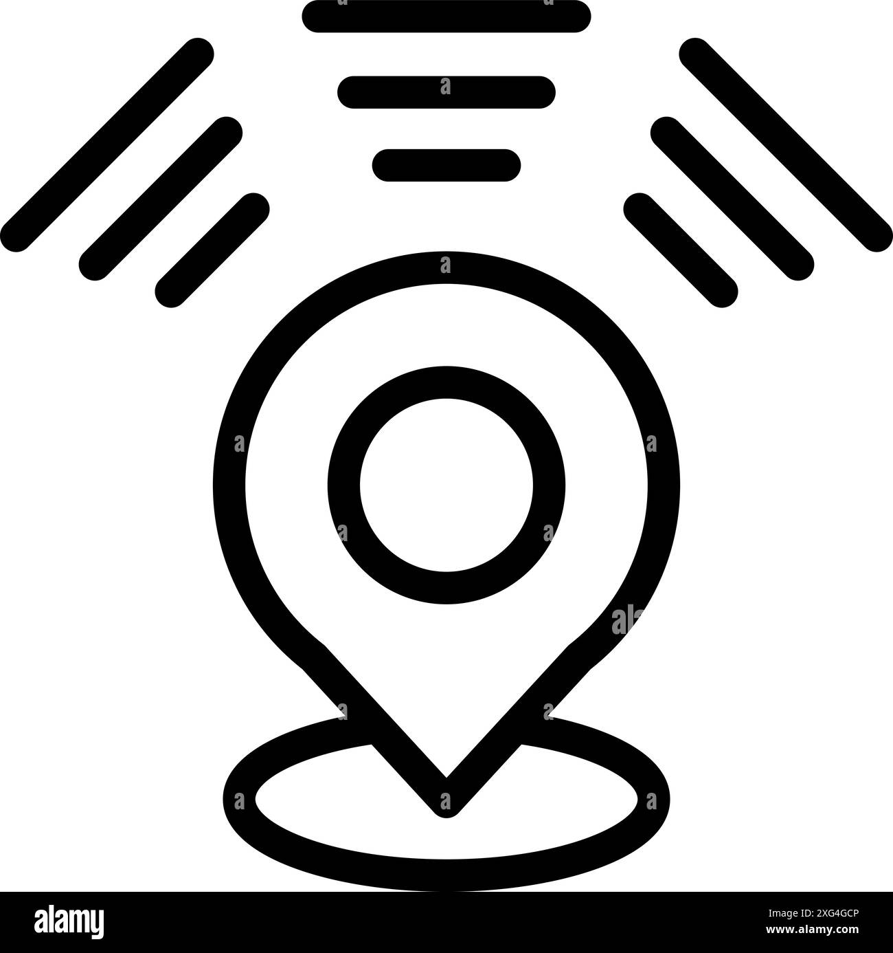 Simple line icon of a location pin sending signals, representing a fixed position on a map Stock ...