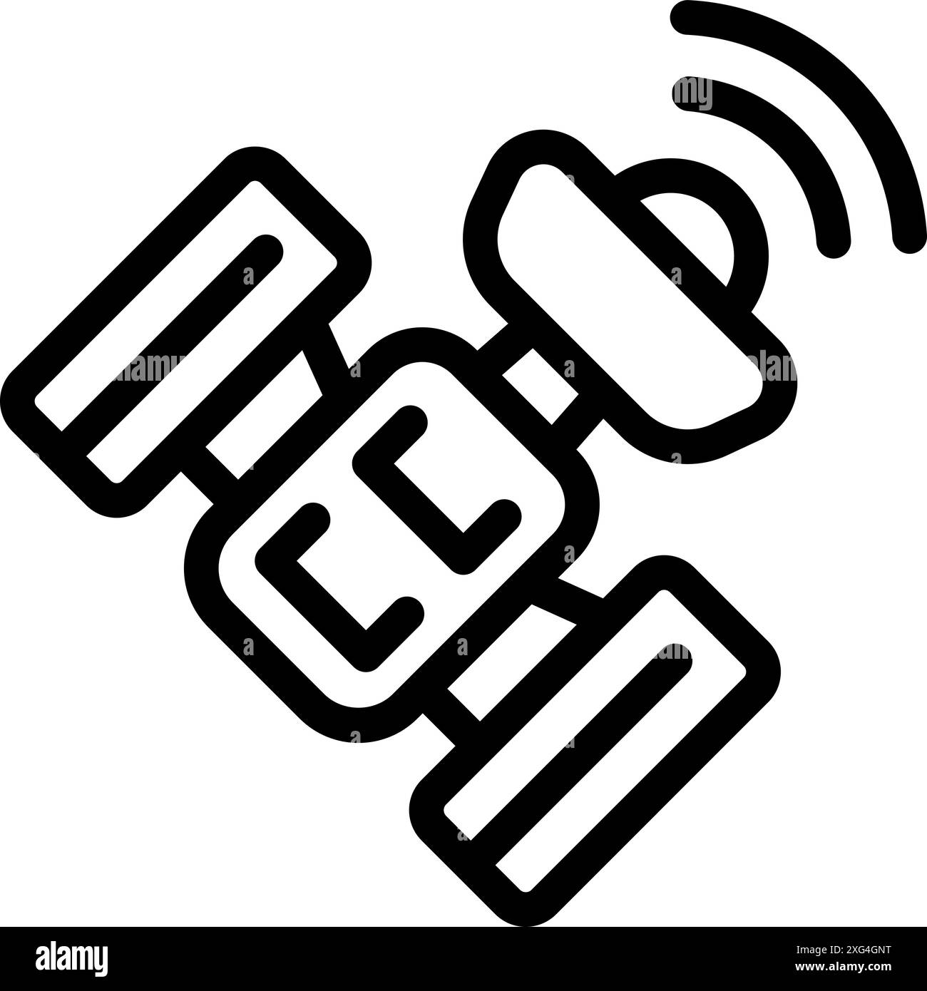 Simple icon of a space satellite transmitting signals while orbiting ...