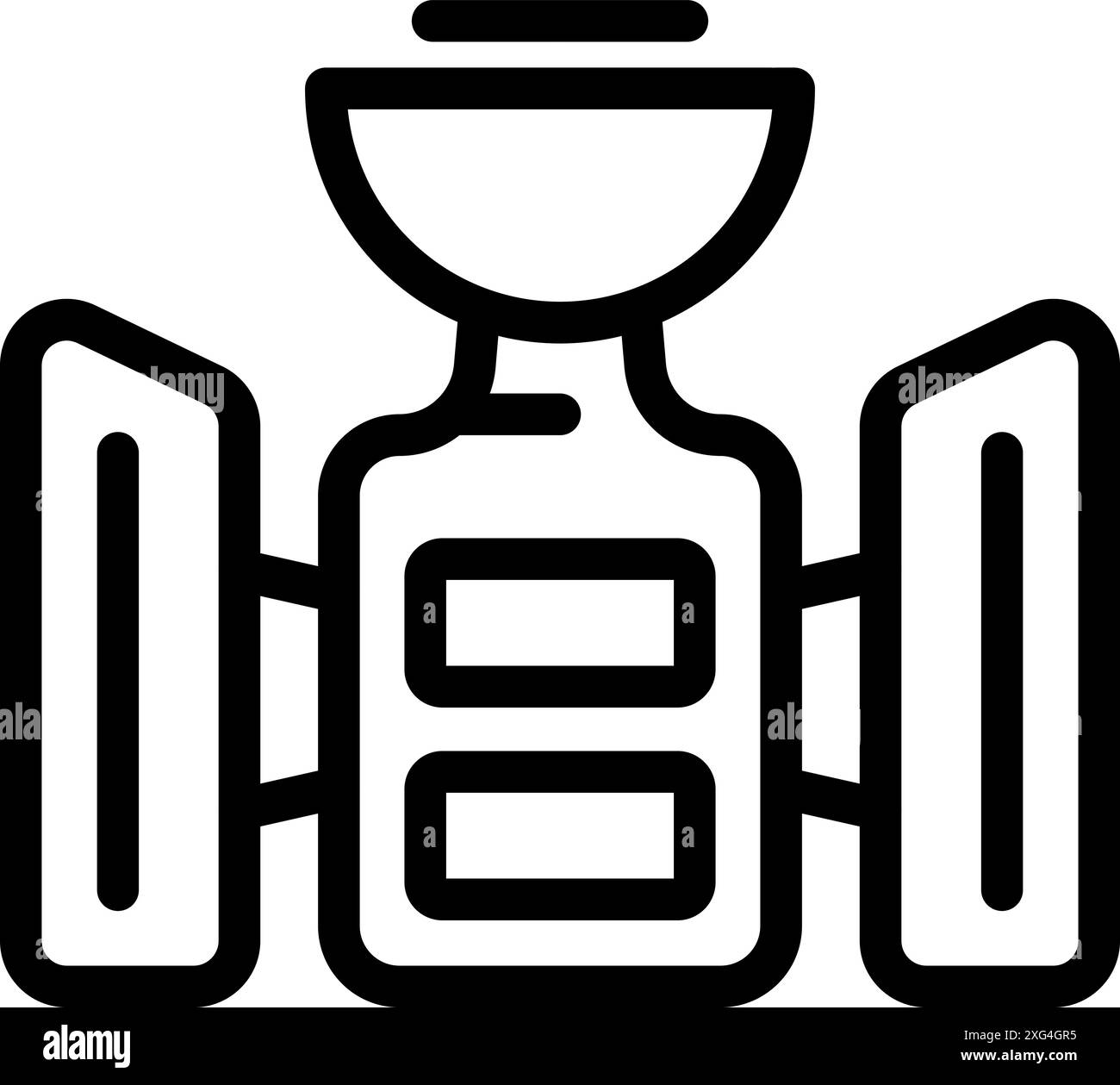 Simple bold outline icon representing a space satellite orbiting earth ...