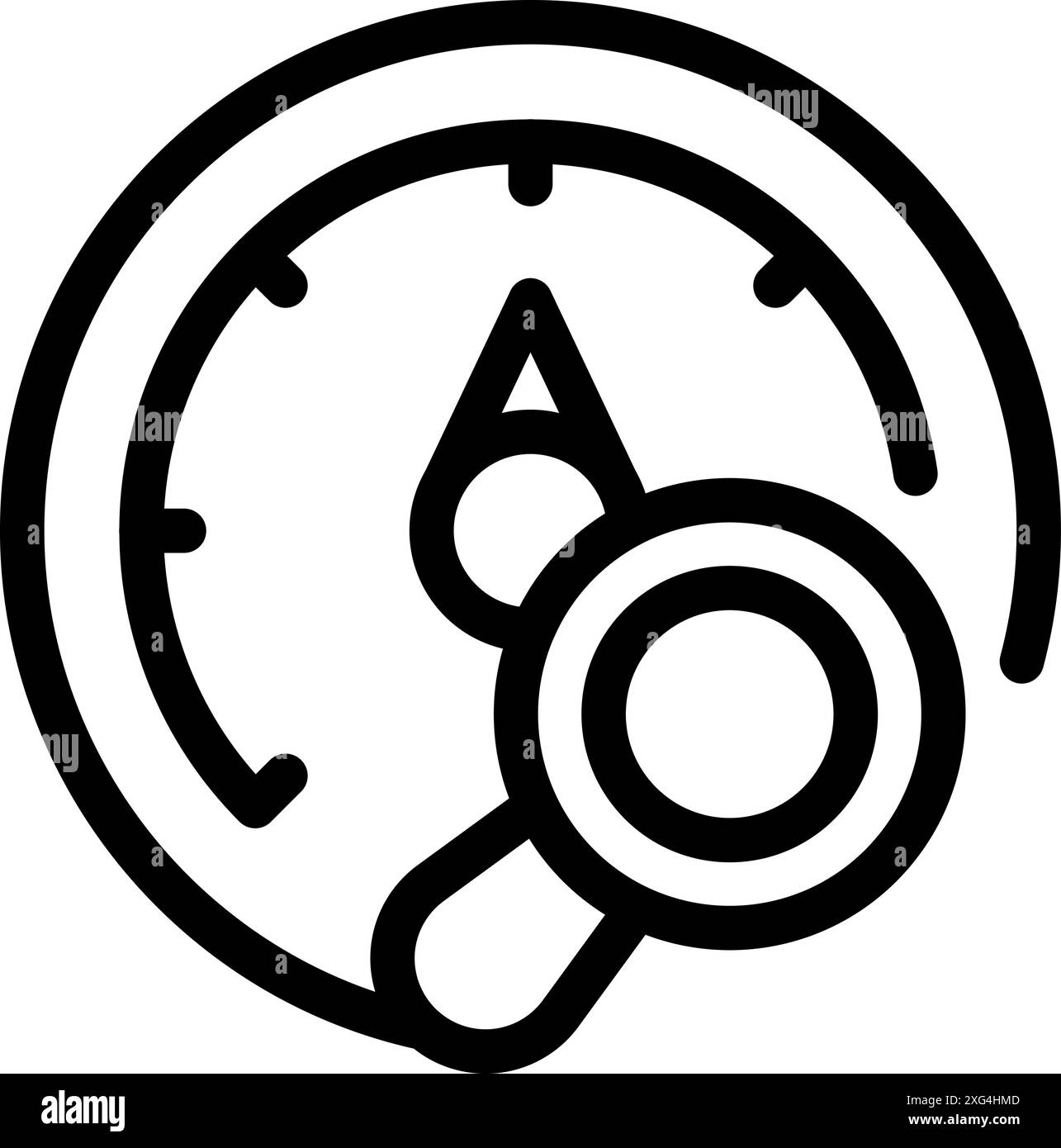 Magnifying glass is inspecting a speedometer, indicating a focus on ...