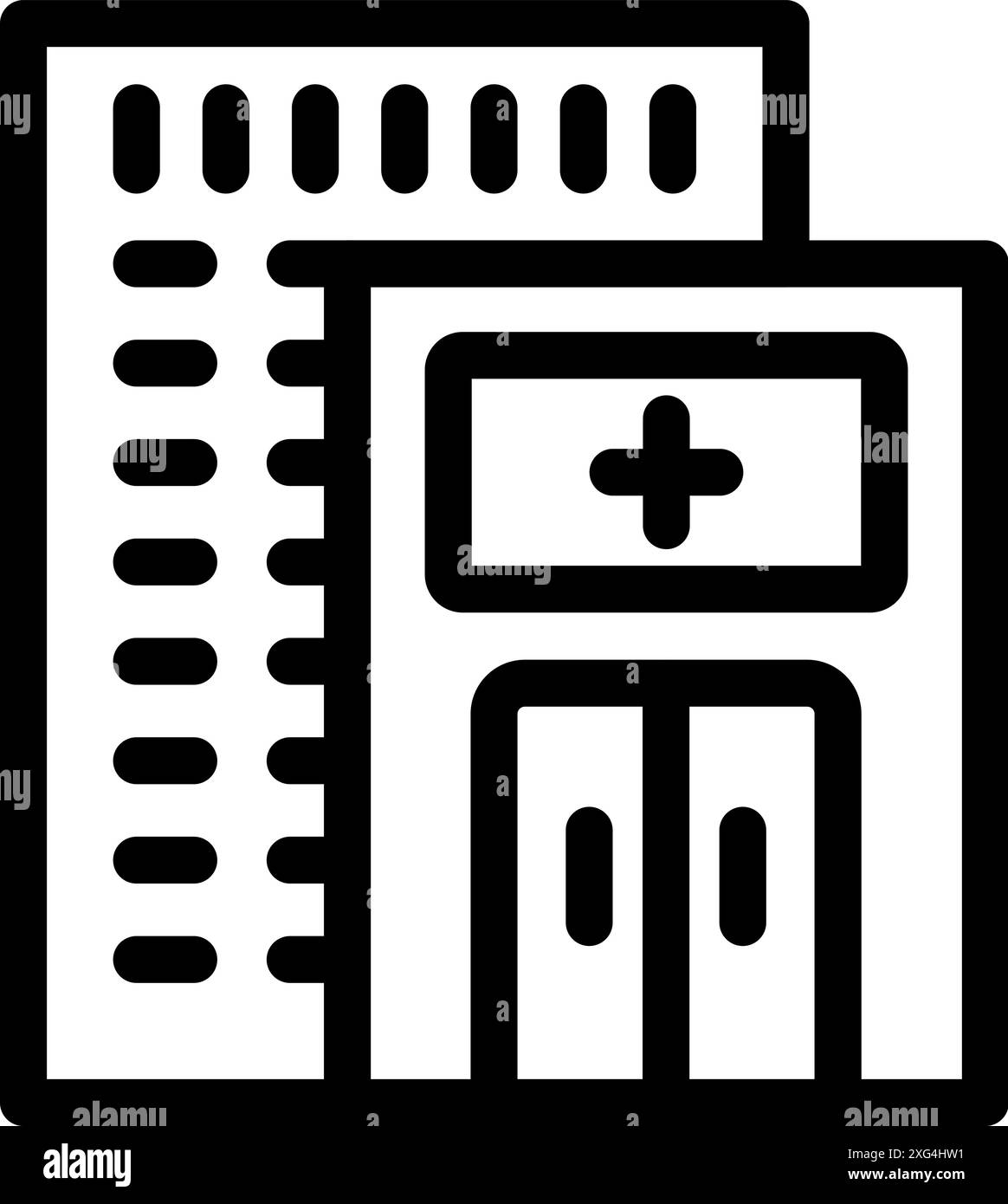 Simple line art icon of a hospital building showing the entrance and ...
