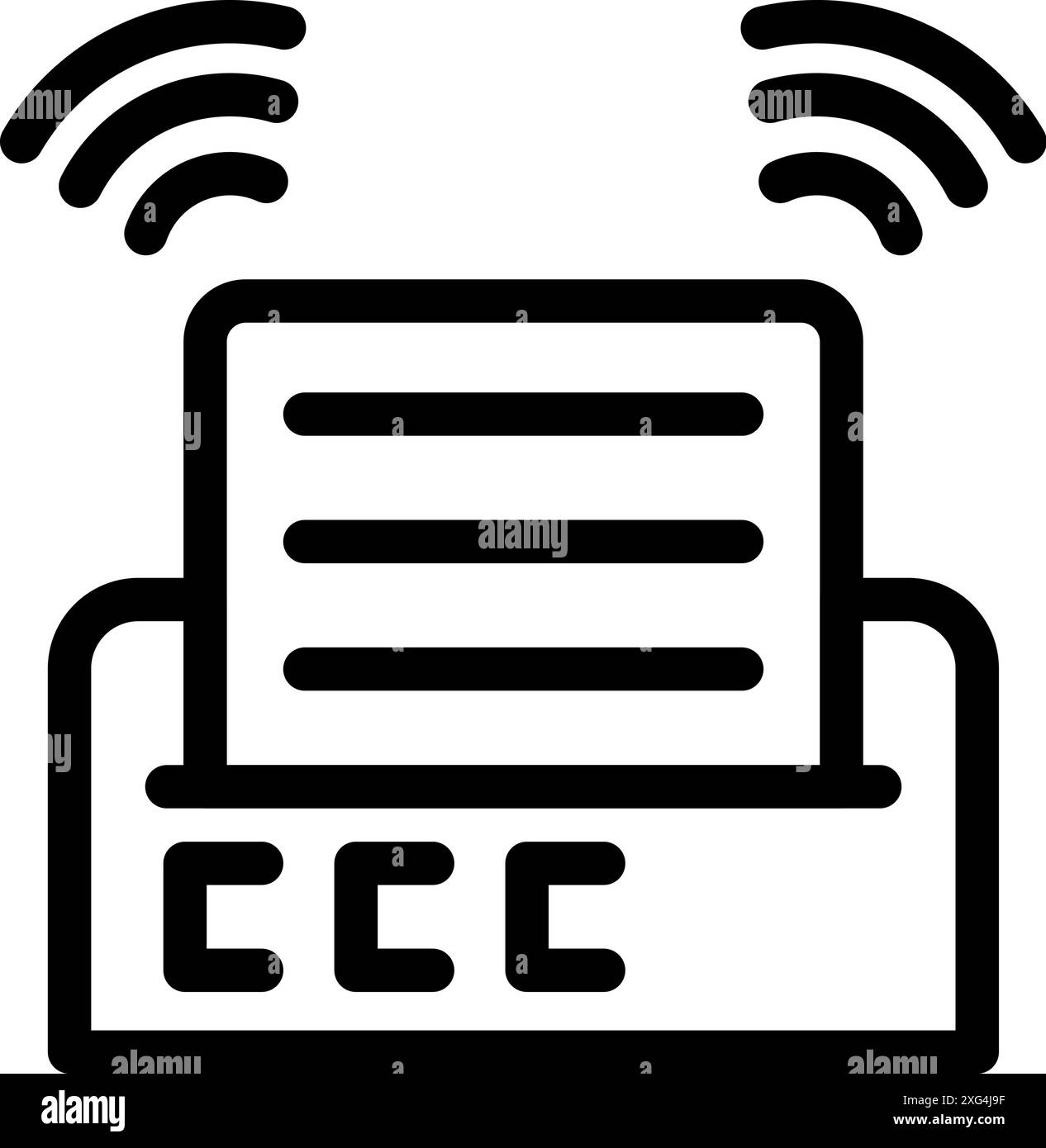 Line art icon of a fax machine receiving a document wirelessly using ...