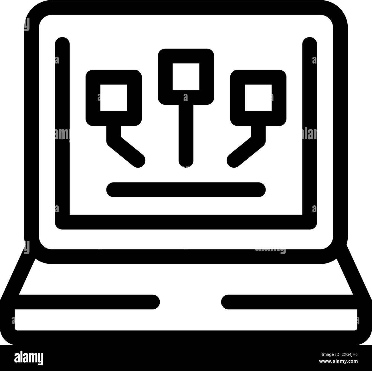 Simple icon of a laptop showing blockchain network monitoring system ...