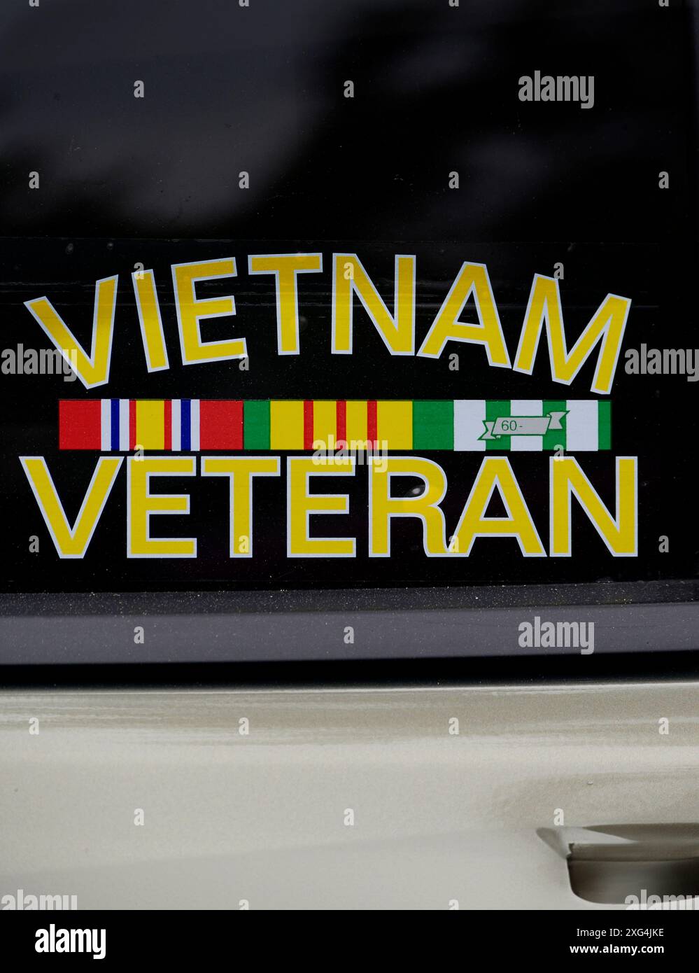 A decal on a window of a U.S. military Vietman veteran's car parked in ...