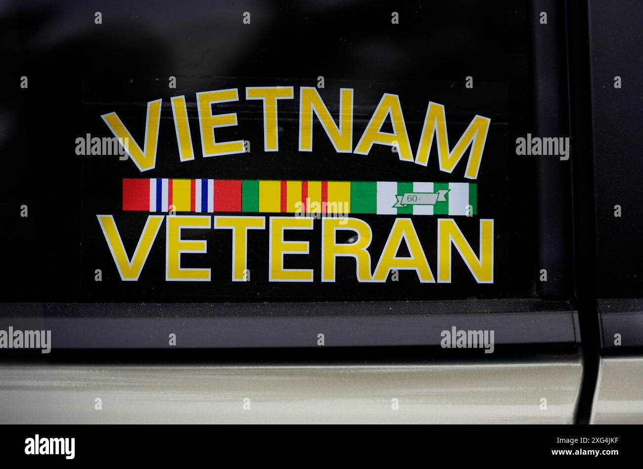A decal on a window of a U.S. military Vietman veteran's car parked in ...