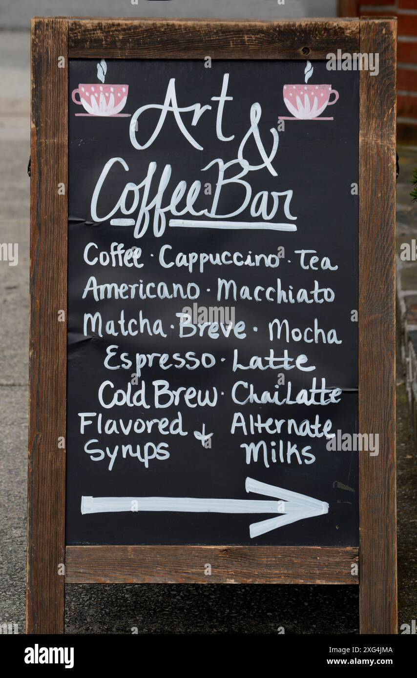 A blackboard sign outside a coffee bar in Hendersonville, North ...