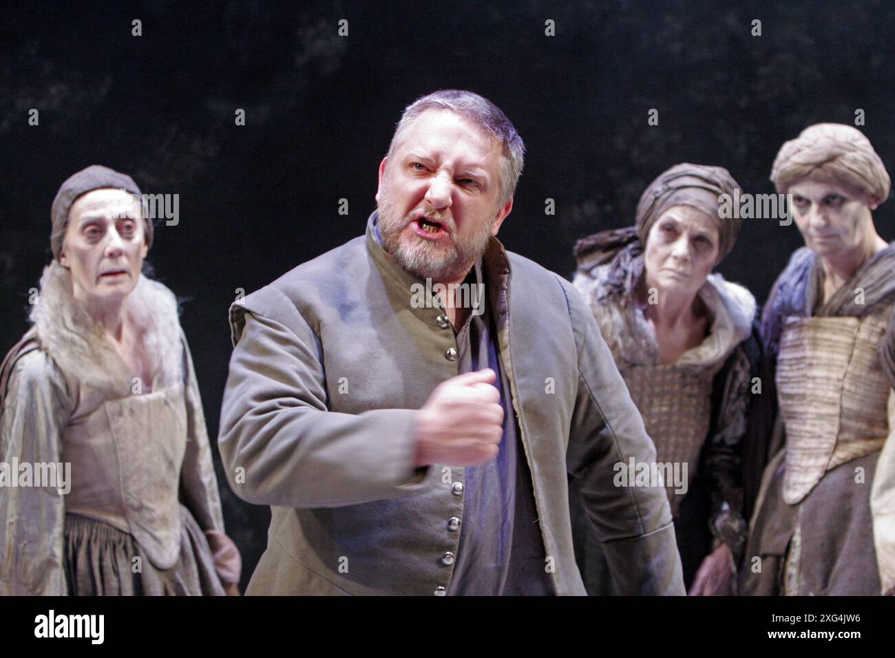 Simon Russell Beale (Macbeth) with the Witches (l-r: Janet Whiteside ...