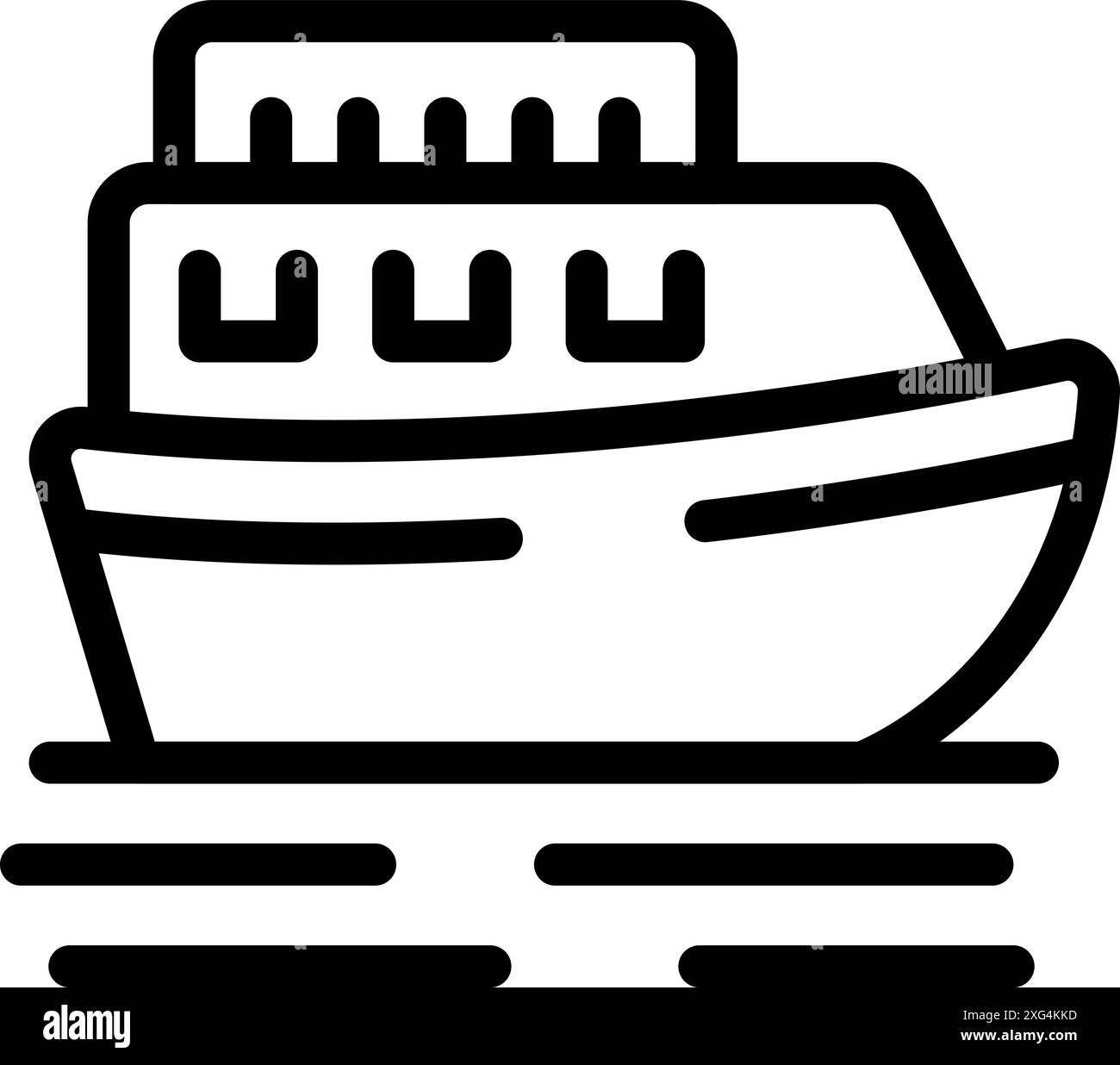 Line art icon of a cruise ship sailing on the water surface with wavy ...