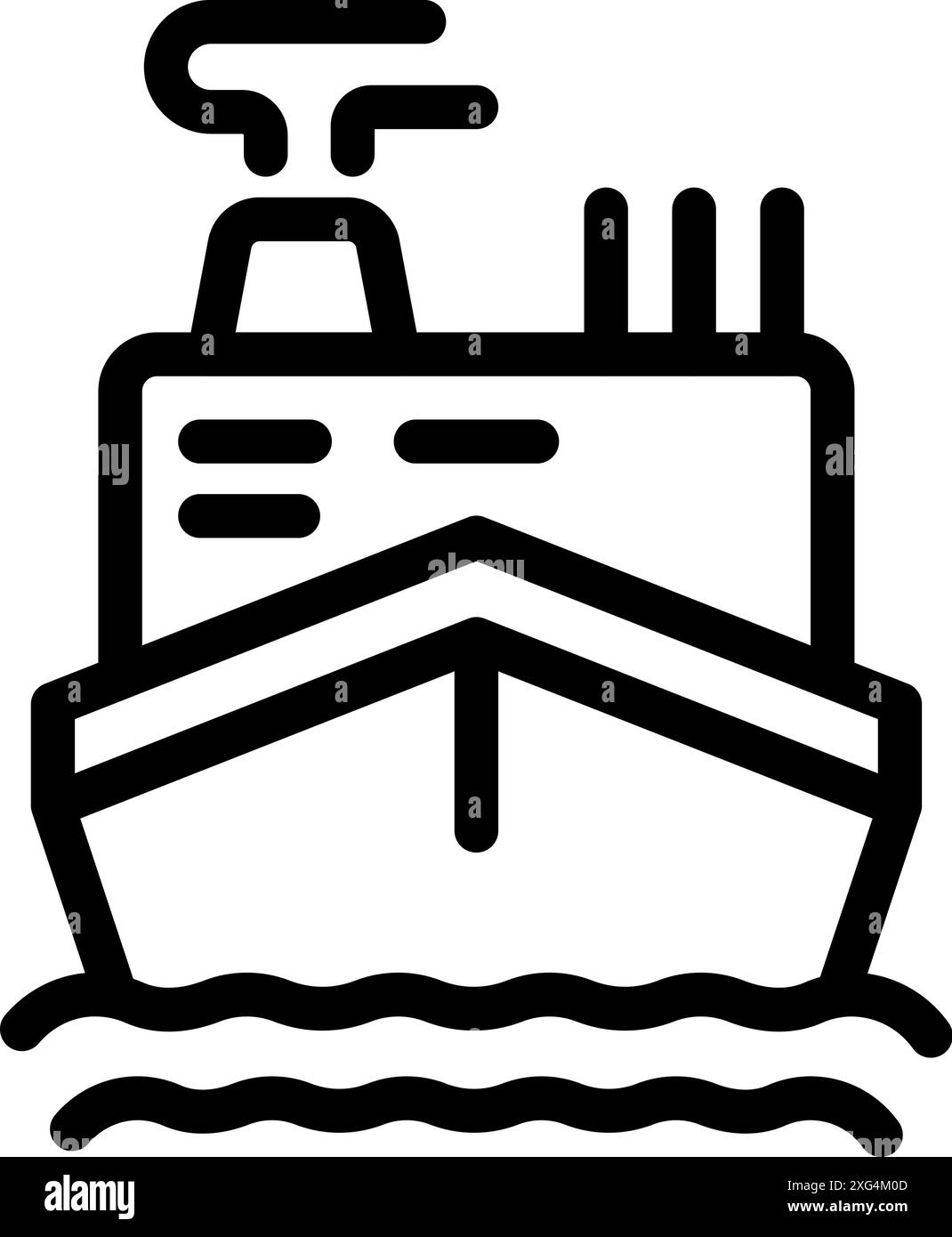 Simple line drawing of a cargo ship sailing on water leaving a smoke ...