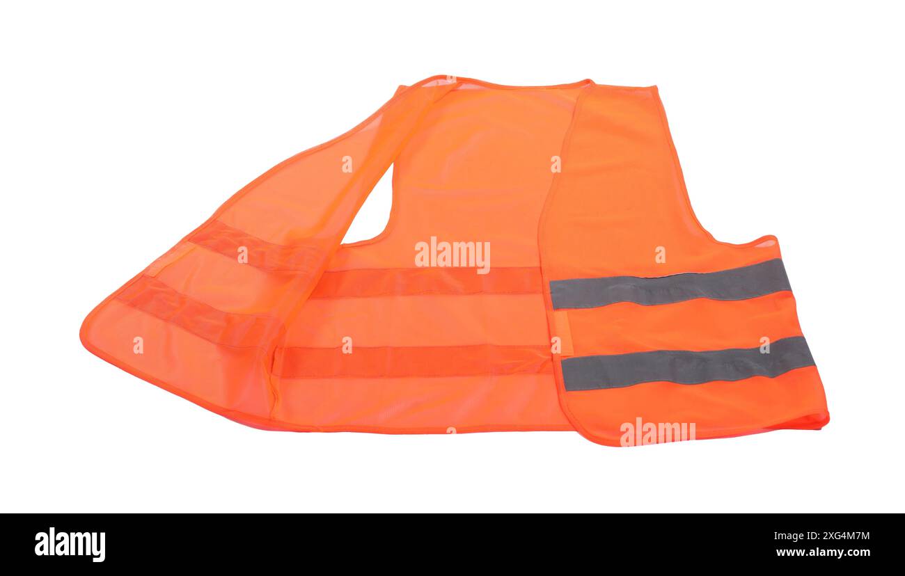 Orange reflective vest isolated on white. Safety equipment Stock Photo ...