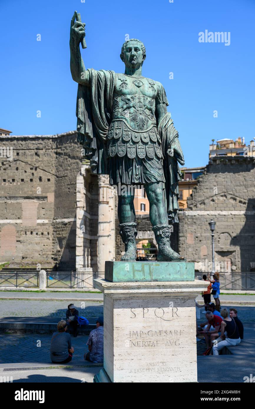 Bronze statue of the Roman Emperor Nerva (96 AD – 98 AD) on Via dei ...