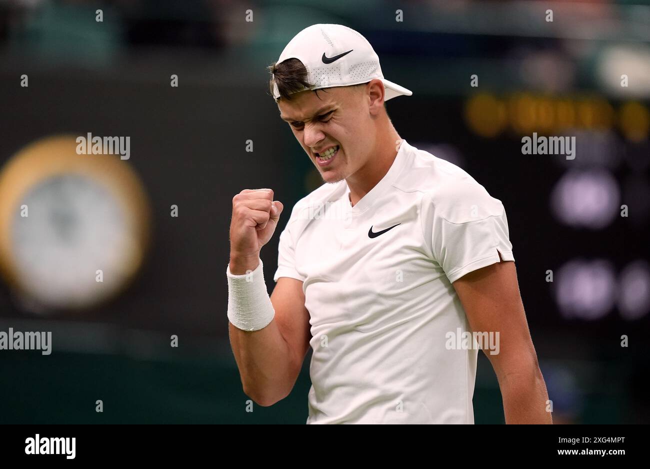 Holger Rune reacts during his match against Quentin Halys (not pictured ...
