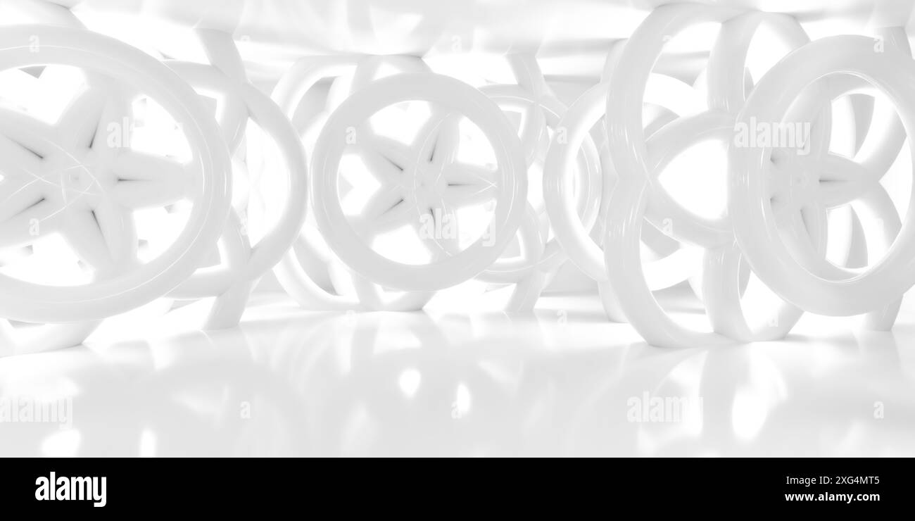 An Abstract Minimalist Image Featuring White Geometric Shapes Interlocking And Creating A