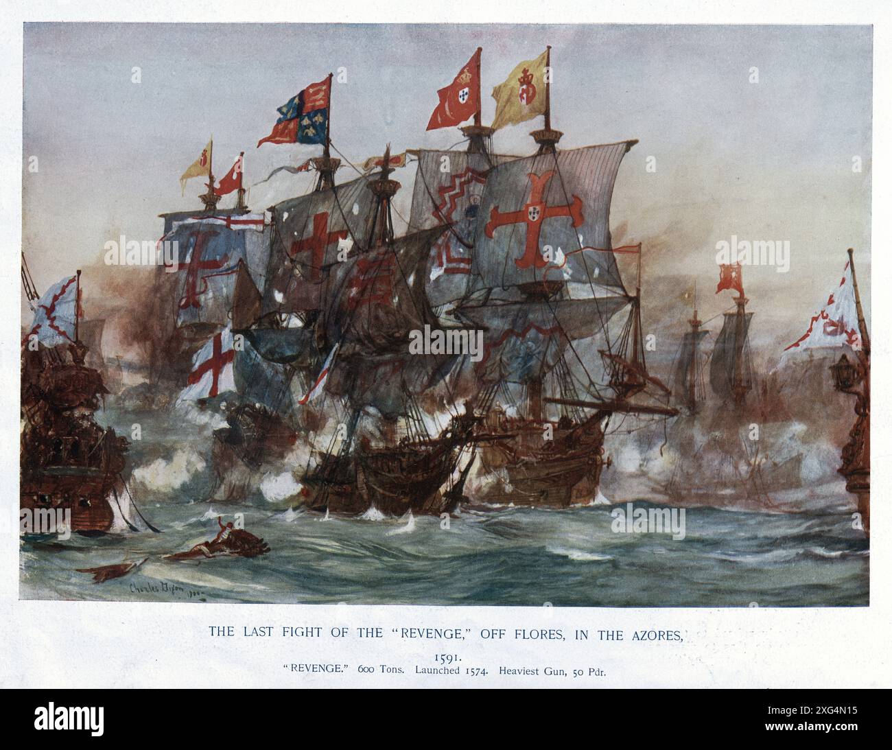 Last fight of the Revenge, an English race-built galleon of 46 guns ...