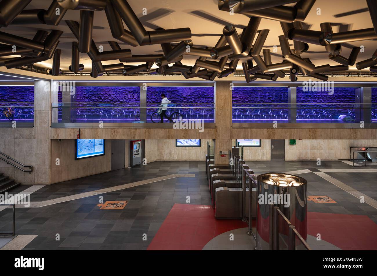Brussels old town, Belgium - July 4, 2024 - Entrance hall of the Bourse ...