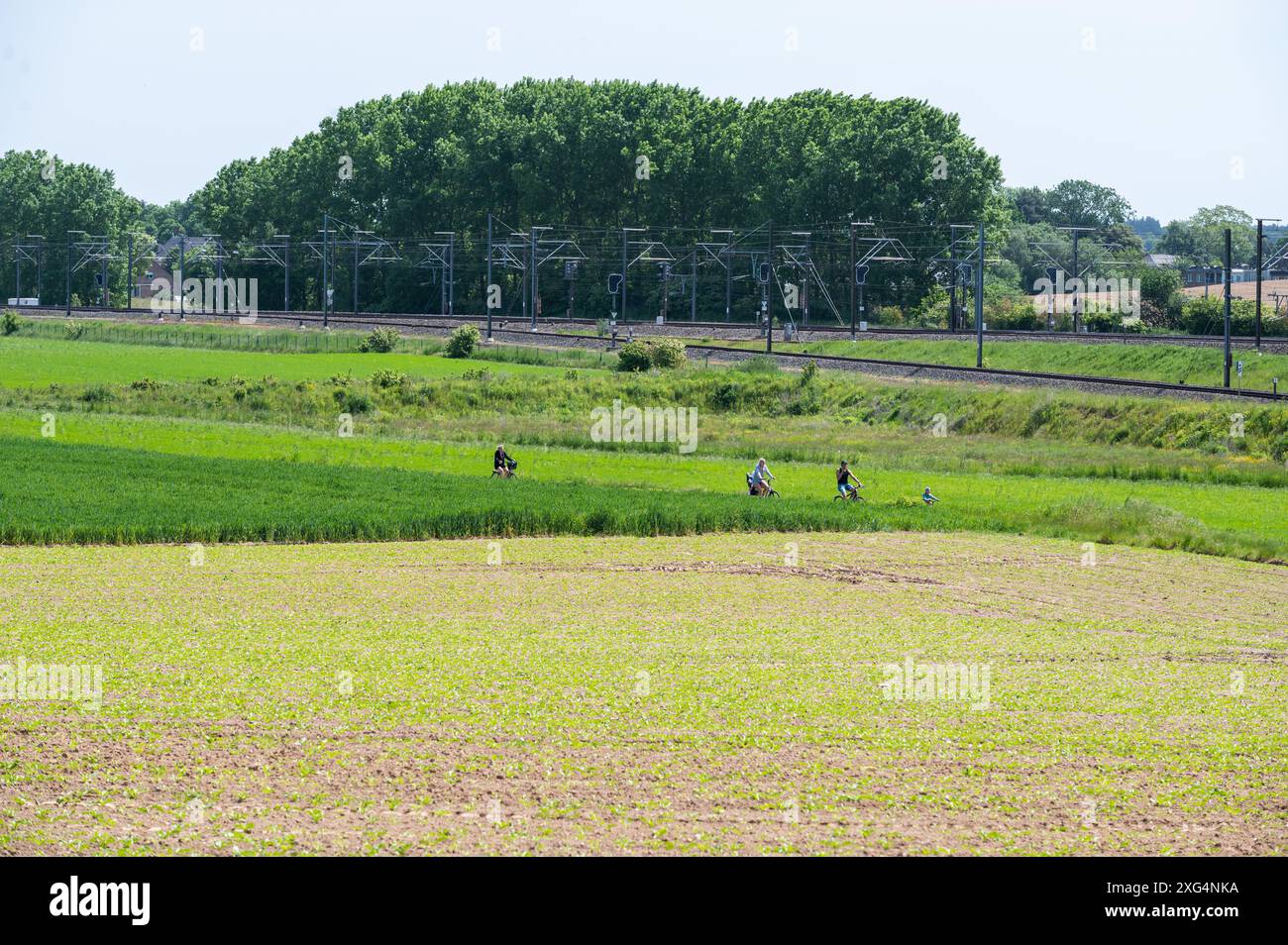 Nossegem, Flemish Brabant, Belgium - May 29, 2023 - Family cycling ...