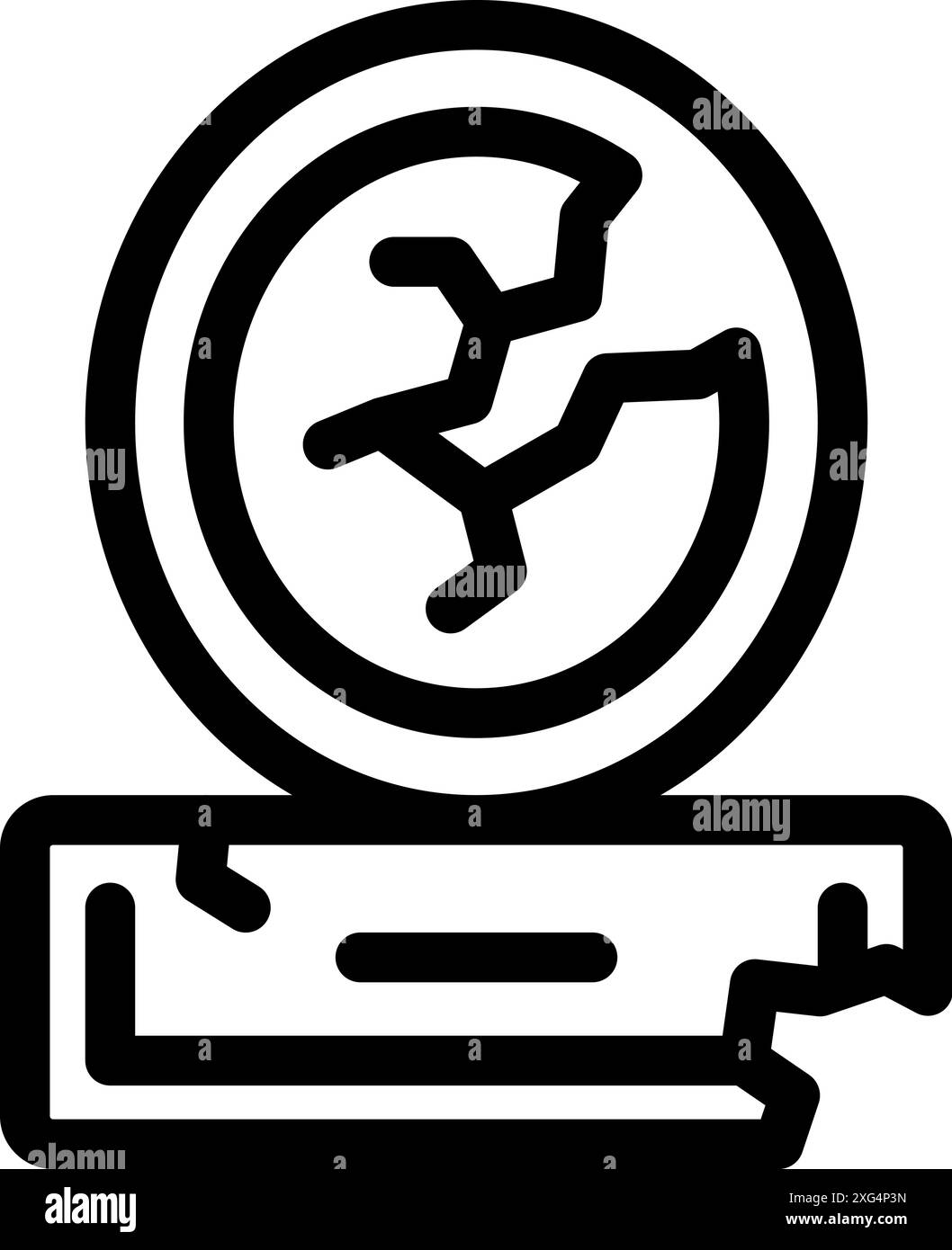 Line art icon of a damaged planet on a broken stand, symbolizing the ...
