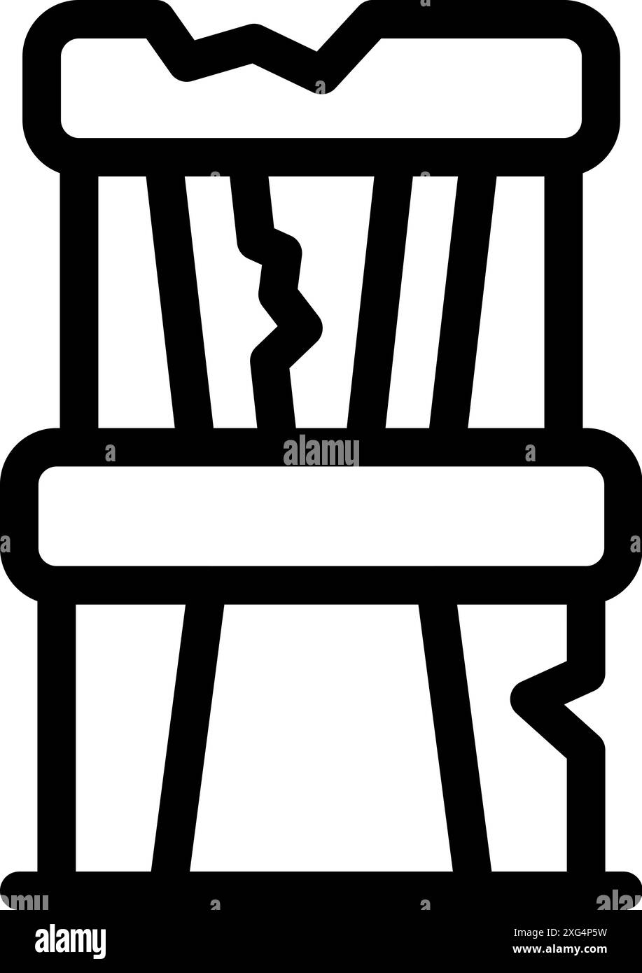 Line art icon of a building with cracks running through it ...