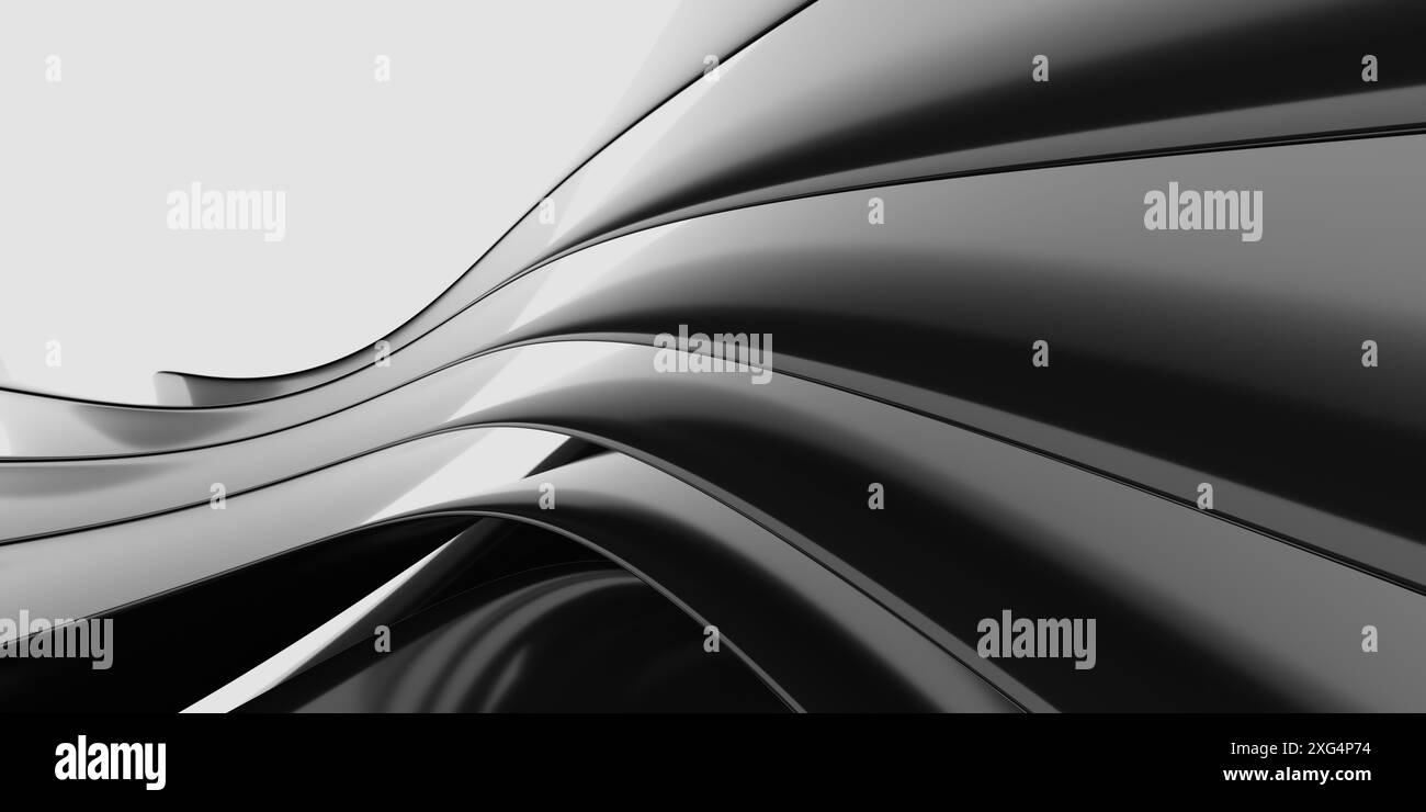 A close-up shot of a black and white abstract background, featuring curved lines that create a ...