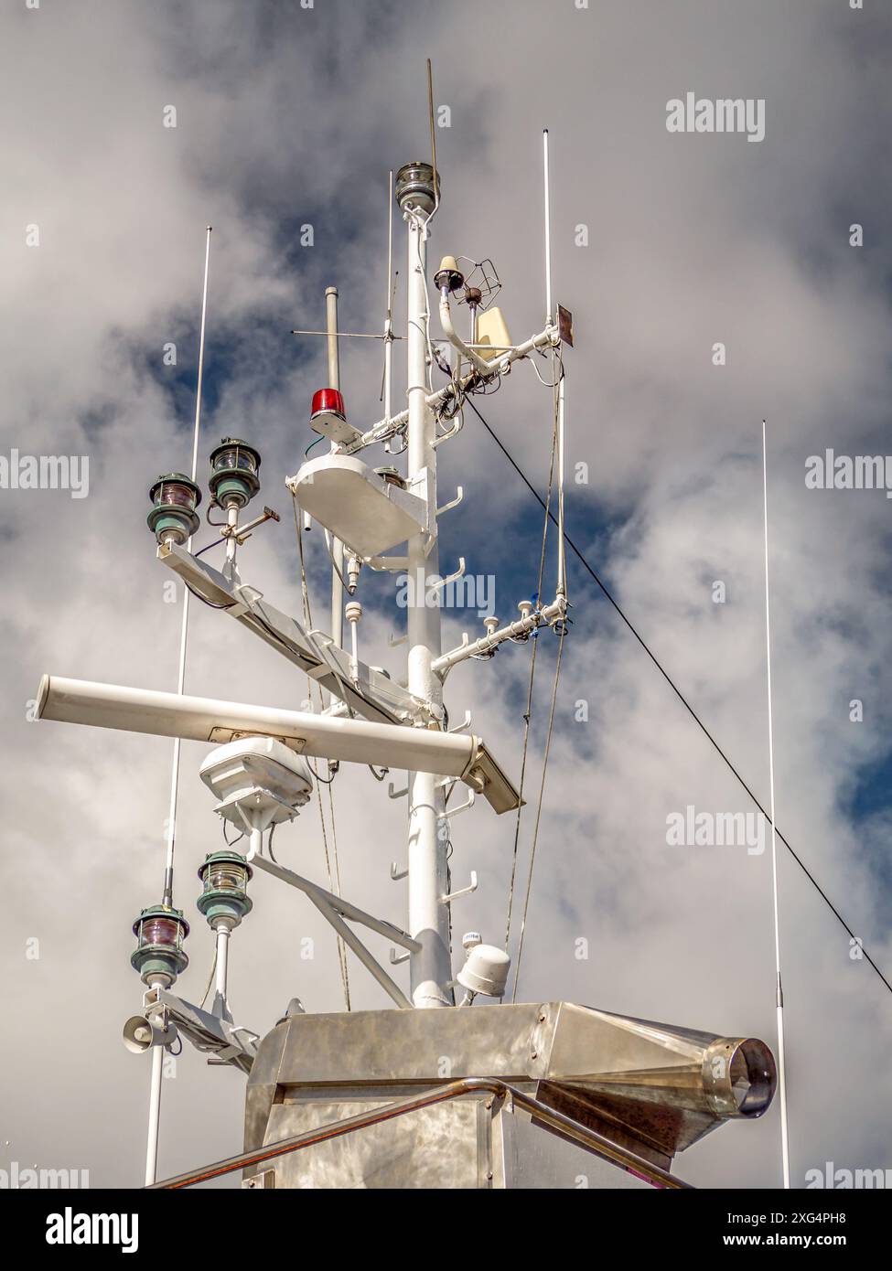 Closeup of ship navigation mast with marine navigation equipment Stock ...