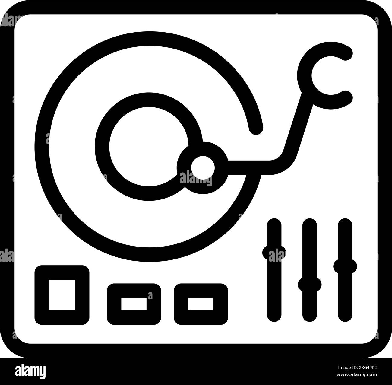 Vinyl record player playing music with buttons and slider controls icon ...