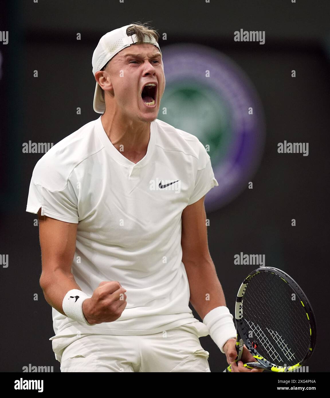 Holger Rune reacts during his match against Quentin Halys (not pictured ...