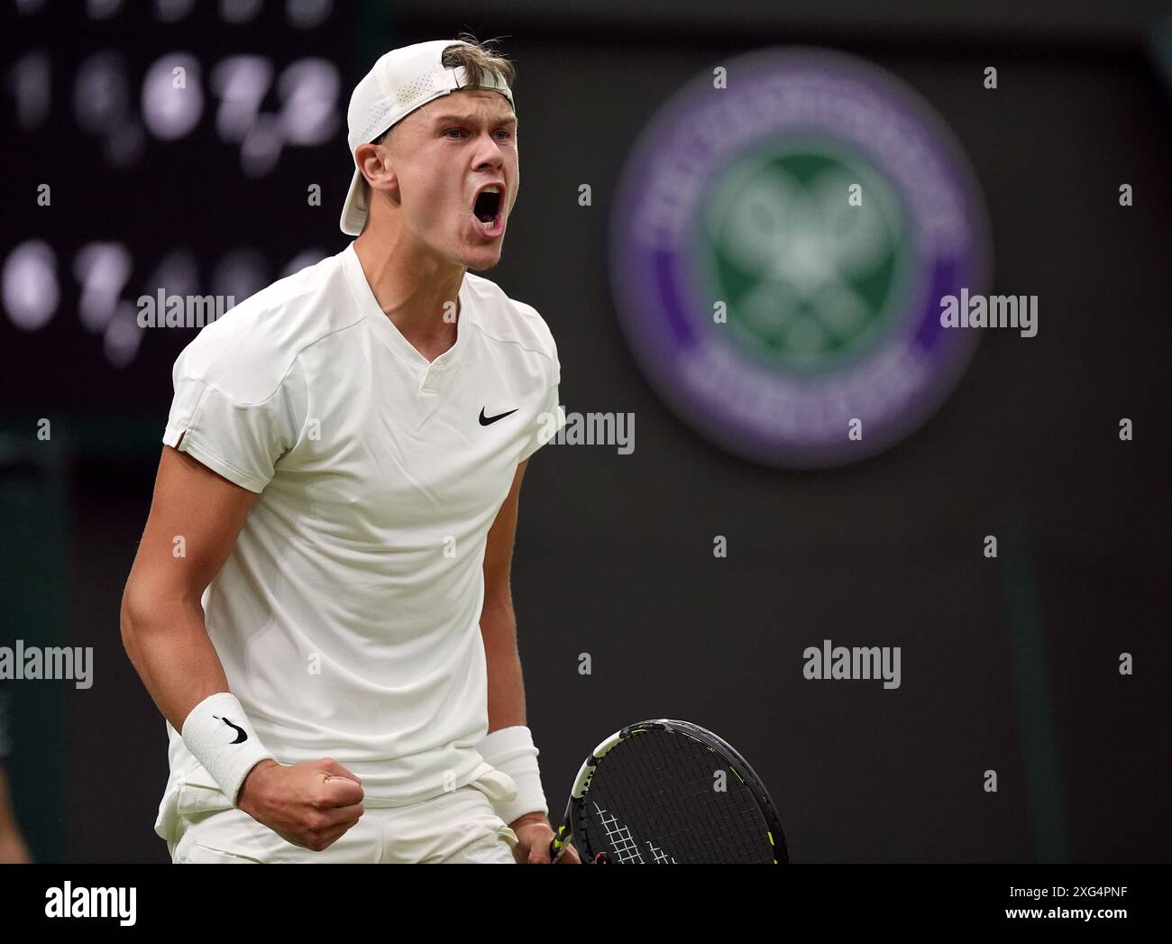 Holger Rune reacts during his match against Quentin Halys (not pictured ...