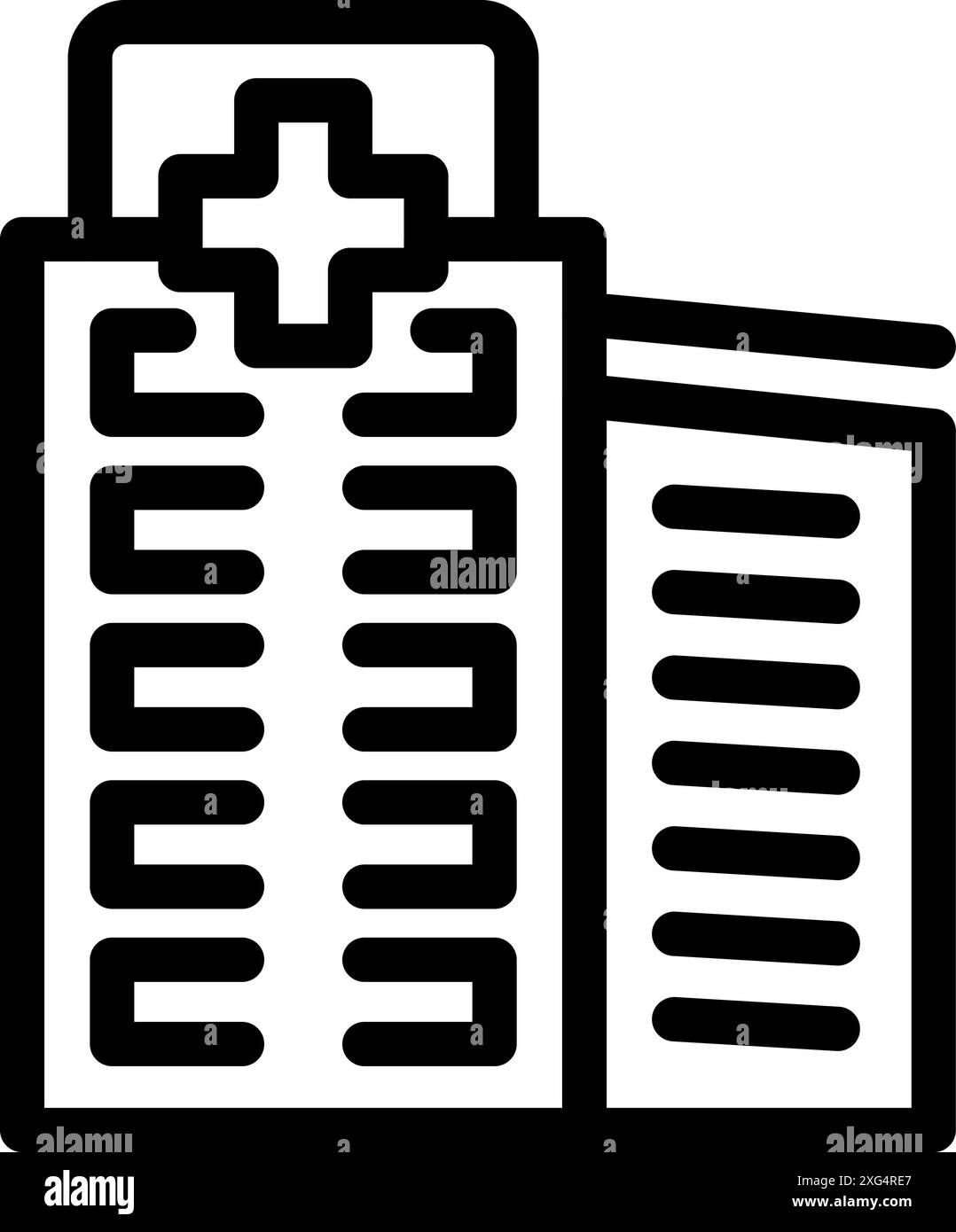 Simple line art icon of a hospital building with a prominent cross ...